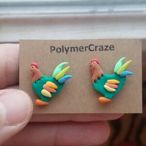 Polymer Clay Rooster Stud Earrings, Rooster Stud Earrings, Rooster ...