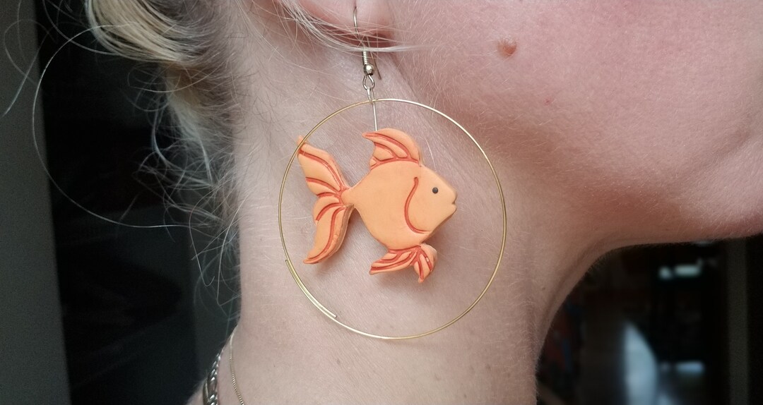 Polymer Clay Goldfish Hoop Earrings, Goldfish Hoop Earrings, Goldfish ...