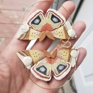 Handmade Polymer Clay IO Moth Statement Hoop Earrings, Moth Hoop ...