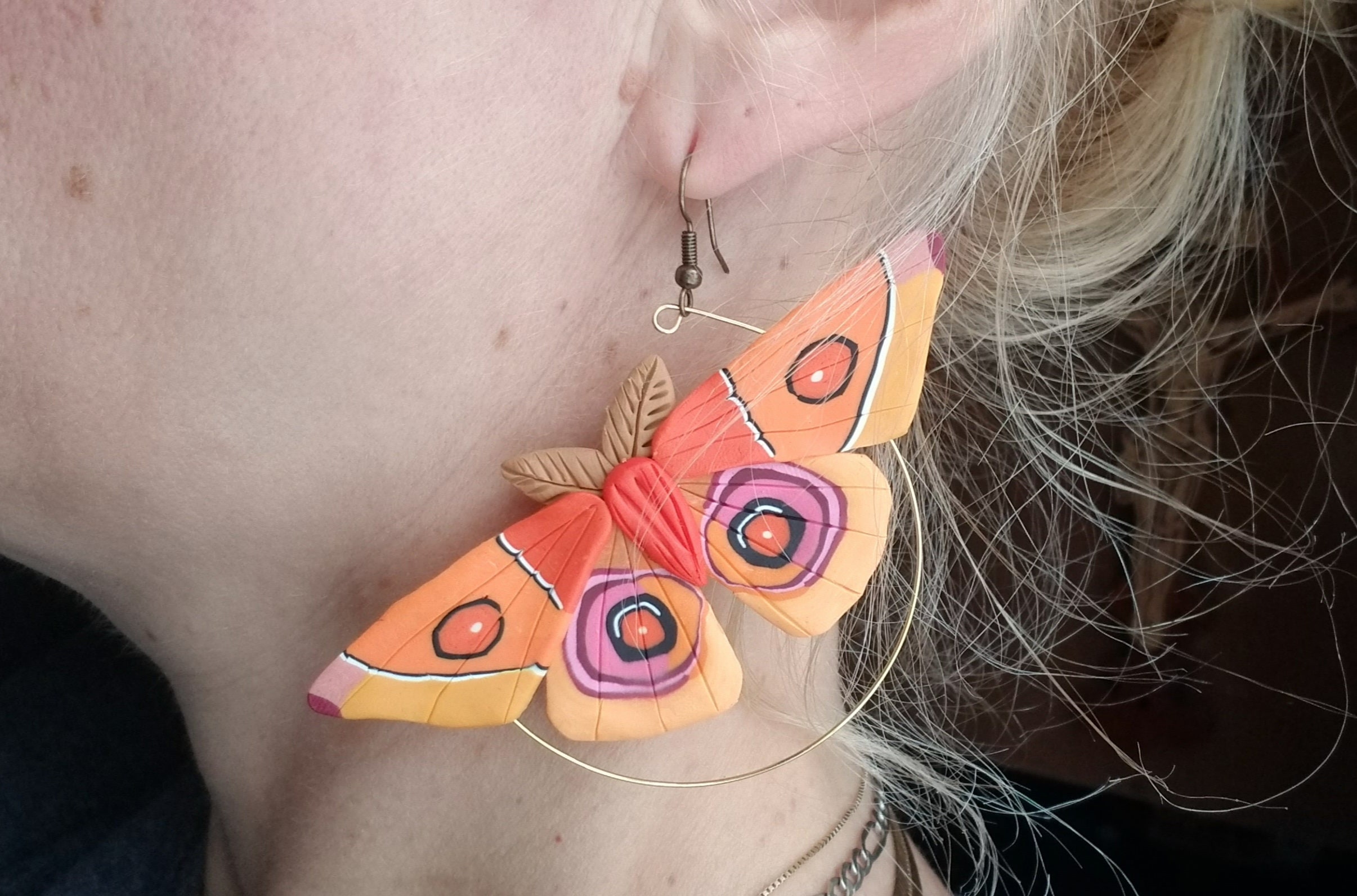 Polymer Clay Madagascar Moth Hoop Earrings, Moth Hoop Earrings, Moth ...