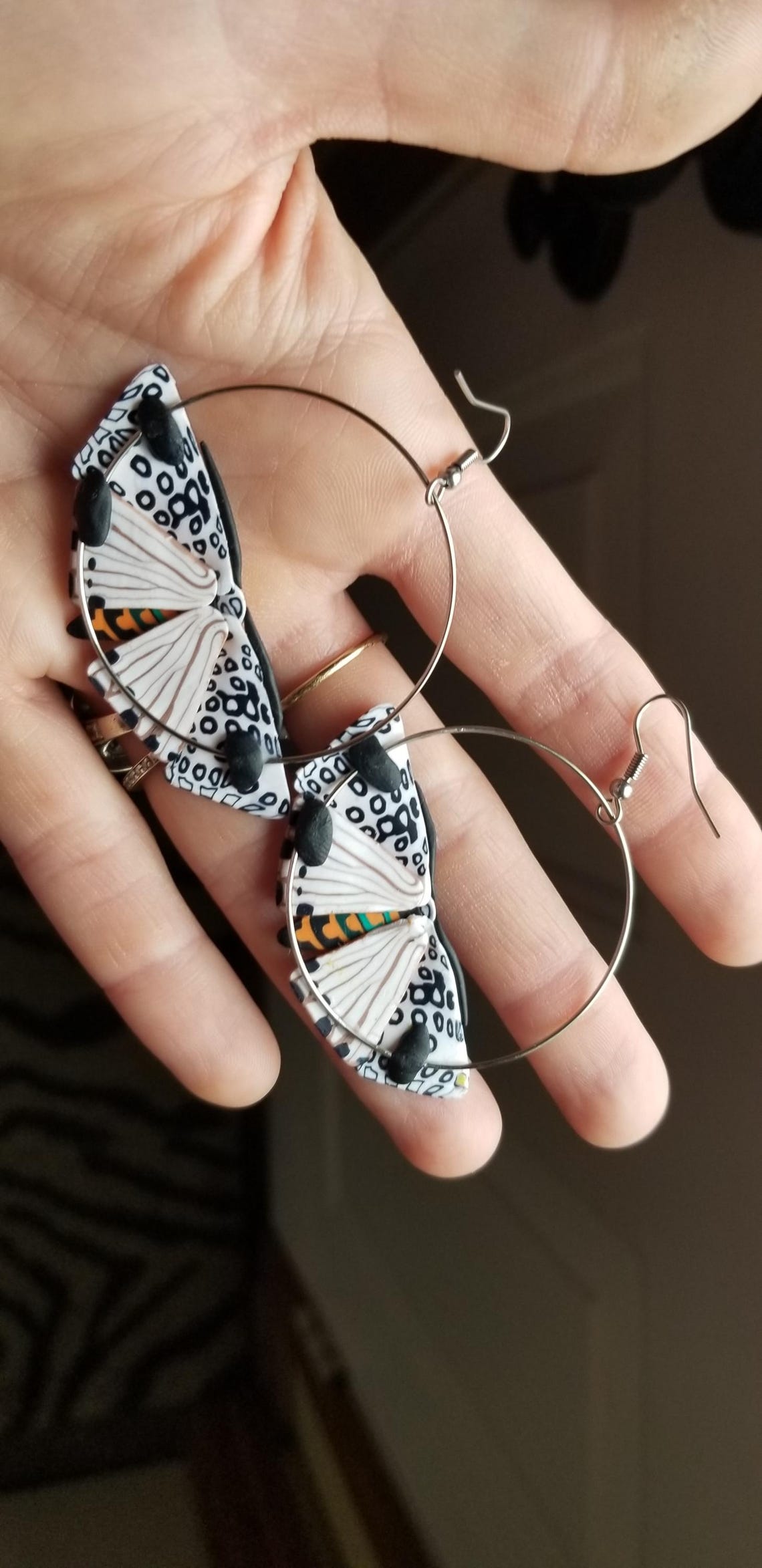 Polymer Clay Leopard Moth Hoop Earrings,leopard Moth Earrings,moth Hoop ...