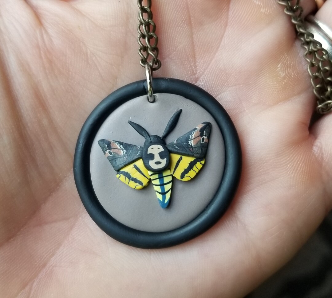 Polymer Clay Death Head Hawk Moth Pendant Necklace, Death Head Moth ...