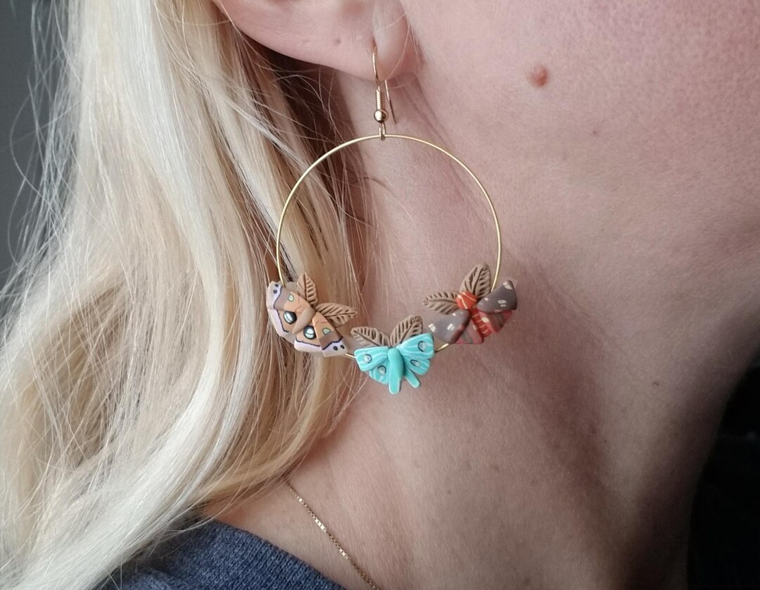 Polymer Clay Moth Hoop Earrings,moth Hoop Earrings,moth Statement ...