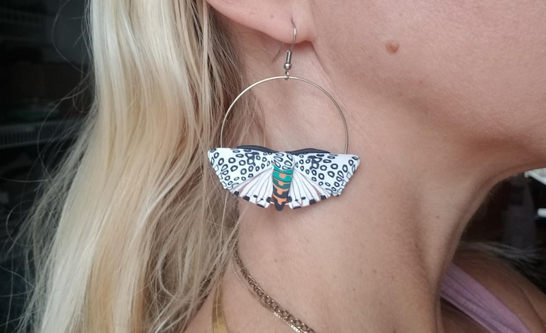 Polymer Clay Leopard Moth Hoop Earrings,leopard Moth Earrings,moth Hoop ...