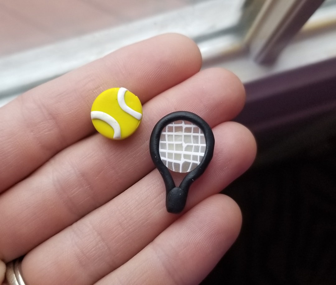 Polymer Clay Tennis Racket Tennis Ball Stud Earrings, Tennis Racket ...