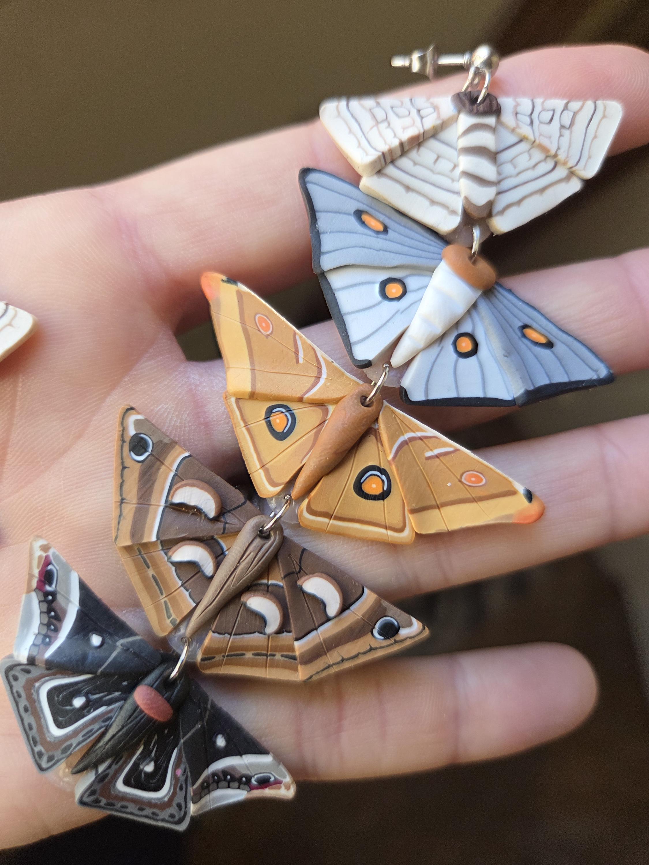 Handmade Polymer Clay Moth Statement Dangle Earrings,moth Earrings,moth ...