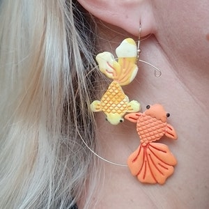 Polymer Clay Goldfish Hoop Earrings, Goldfish Hoop Earrings, Gold Fish ...