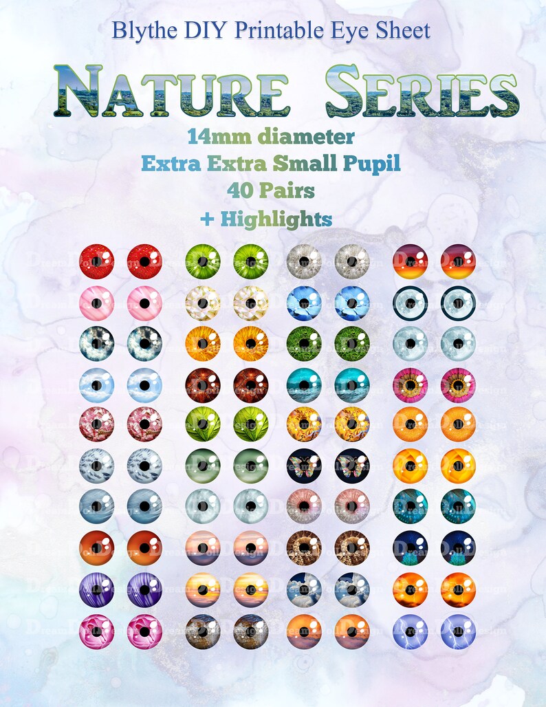 DIY Printable Blythe Eyechip Sheets Nature Series 12 Pupil Sizes and ...