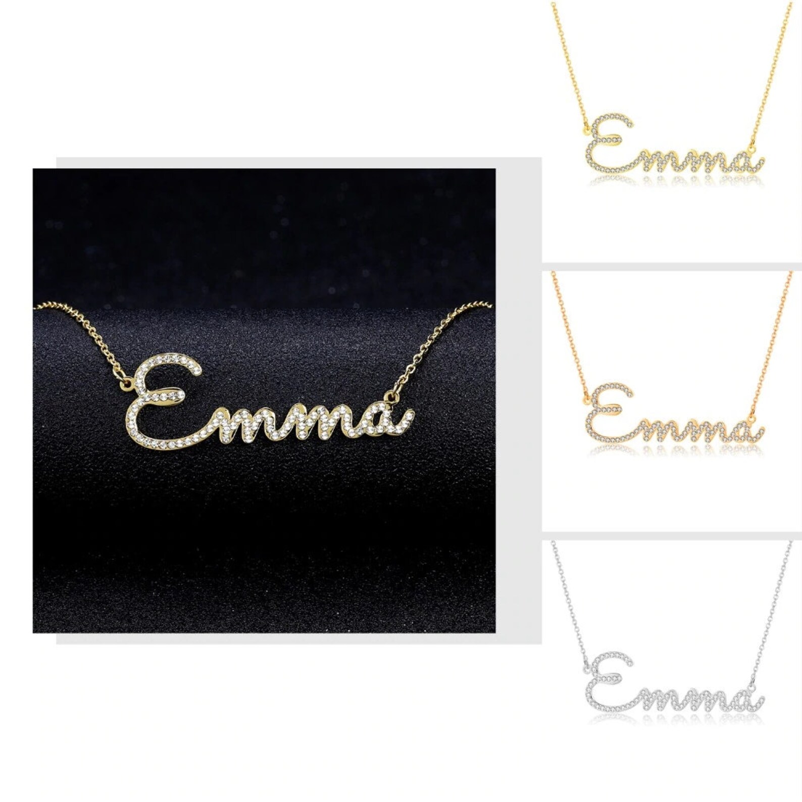 Diamond Emma Name NecklacePersonalized Custom Bling | Etsy