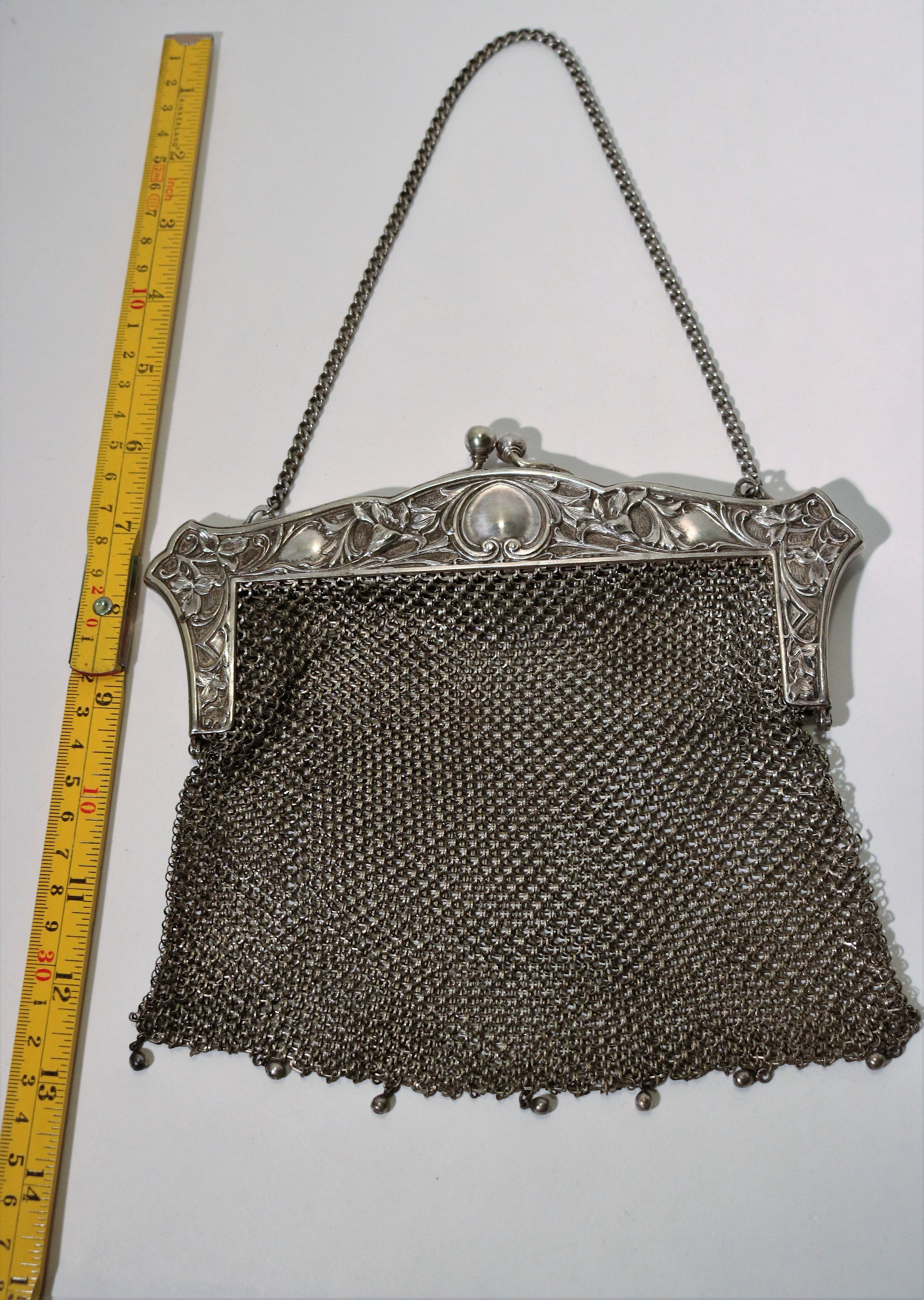 1901-1910 Edwardian JWR Co. German Silver Chainmail Mesh Bag/Purse