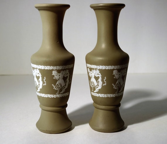 Set of 2 Wedgwood Green Jasperware-Like Bud 5 5/8 Vases | Etsy