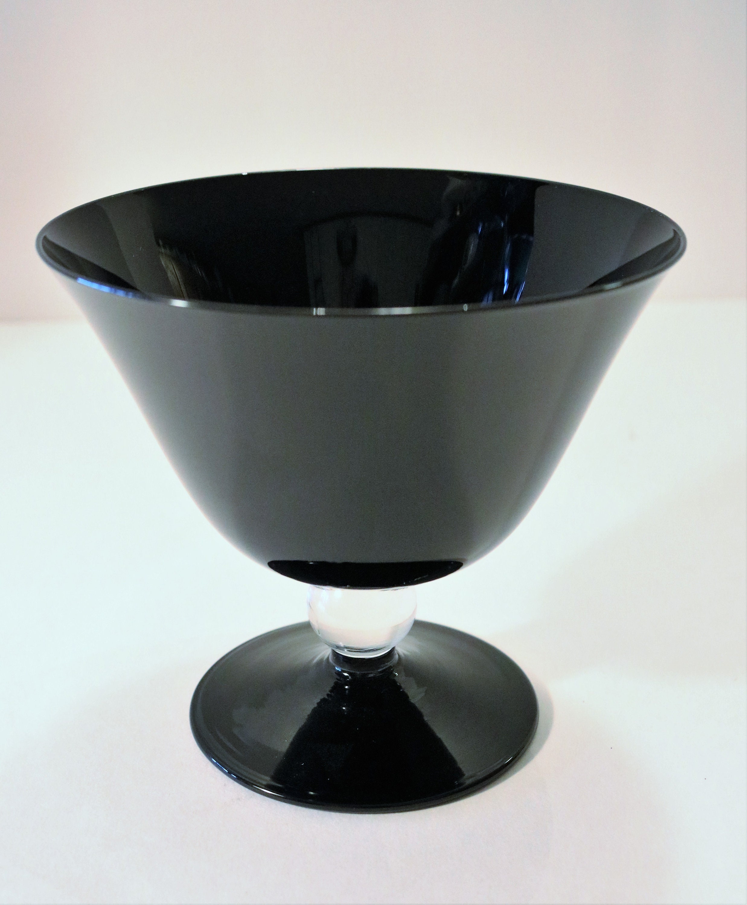 Vintage Black Amethyst Glass Jelly Compote with Clear Ball Stem