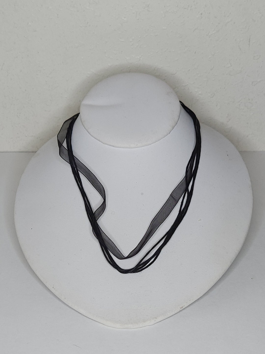 Black Cord and Ribbon With Silver Tone Chain Necklace C-4-24 - Etsy