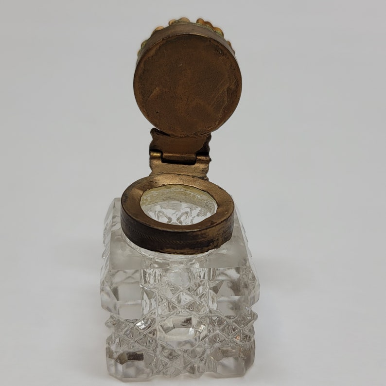 Antique Cut Crystal Small Inkwell Pot With Plastic Flower Lid - Etsy