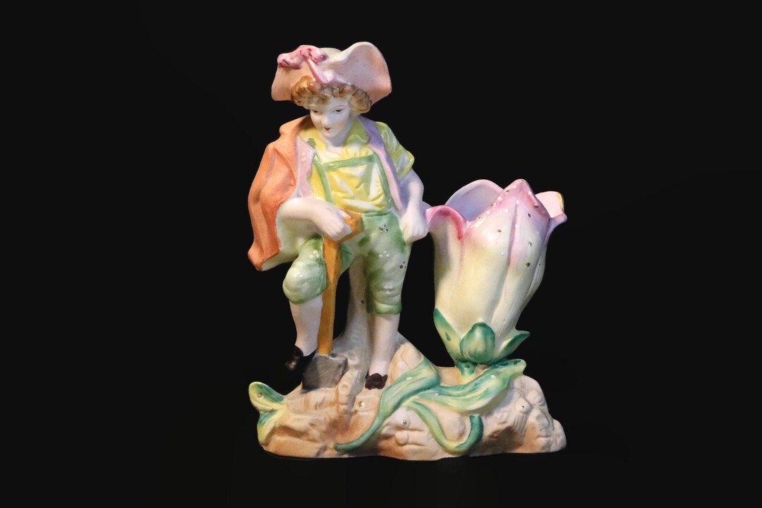 Victorian Boy With Flower Catch Spill Vase German Bisque - Etsy