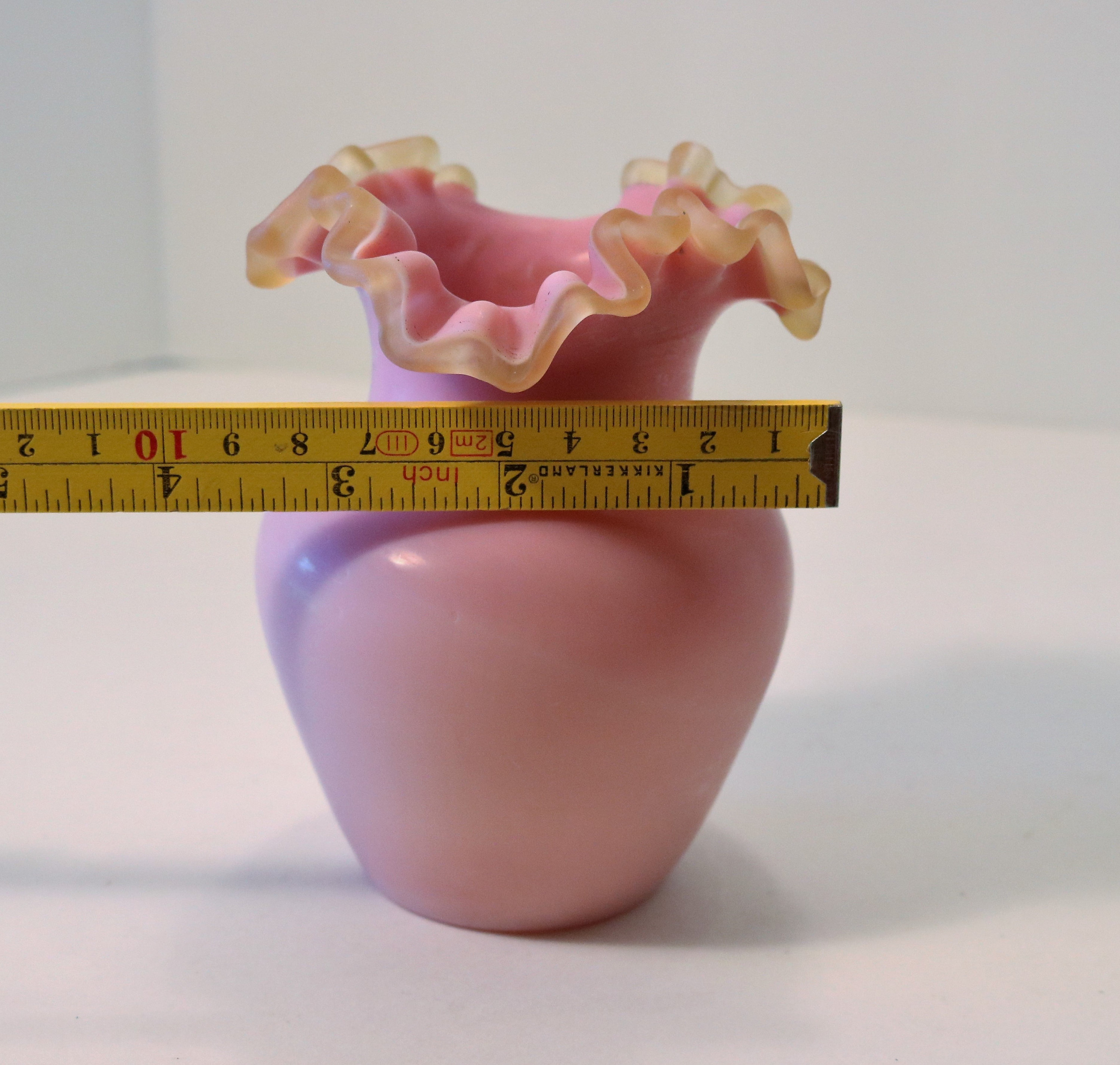 Victorian Pink Satin Glass 5 Vase with Ruffled Edge