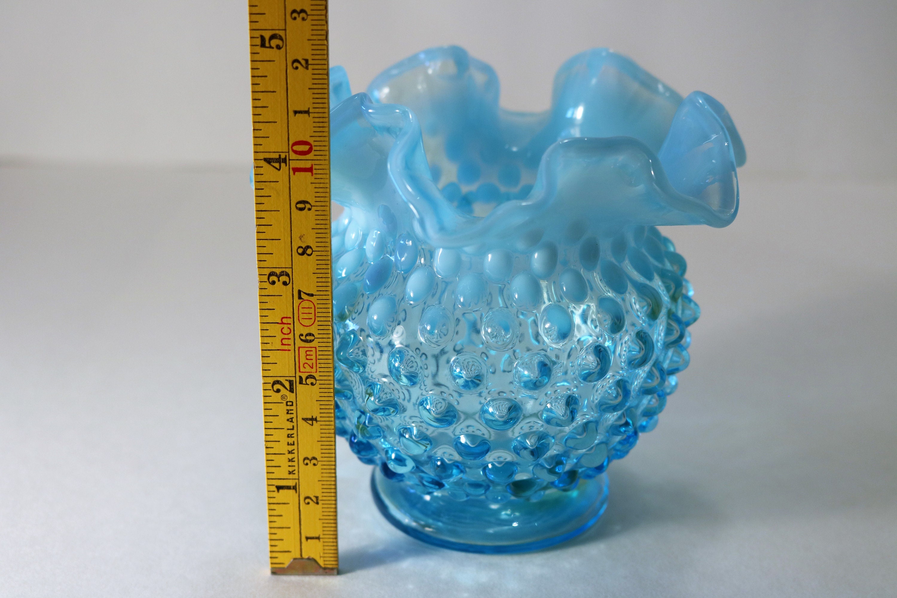 1940's Fenton Blue Opalescent Hobnail No. 389 4 1/2 Vase