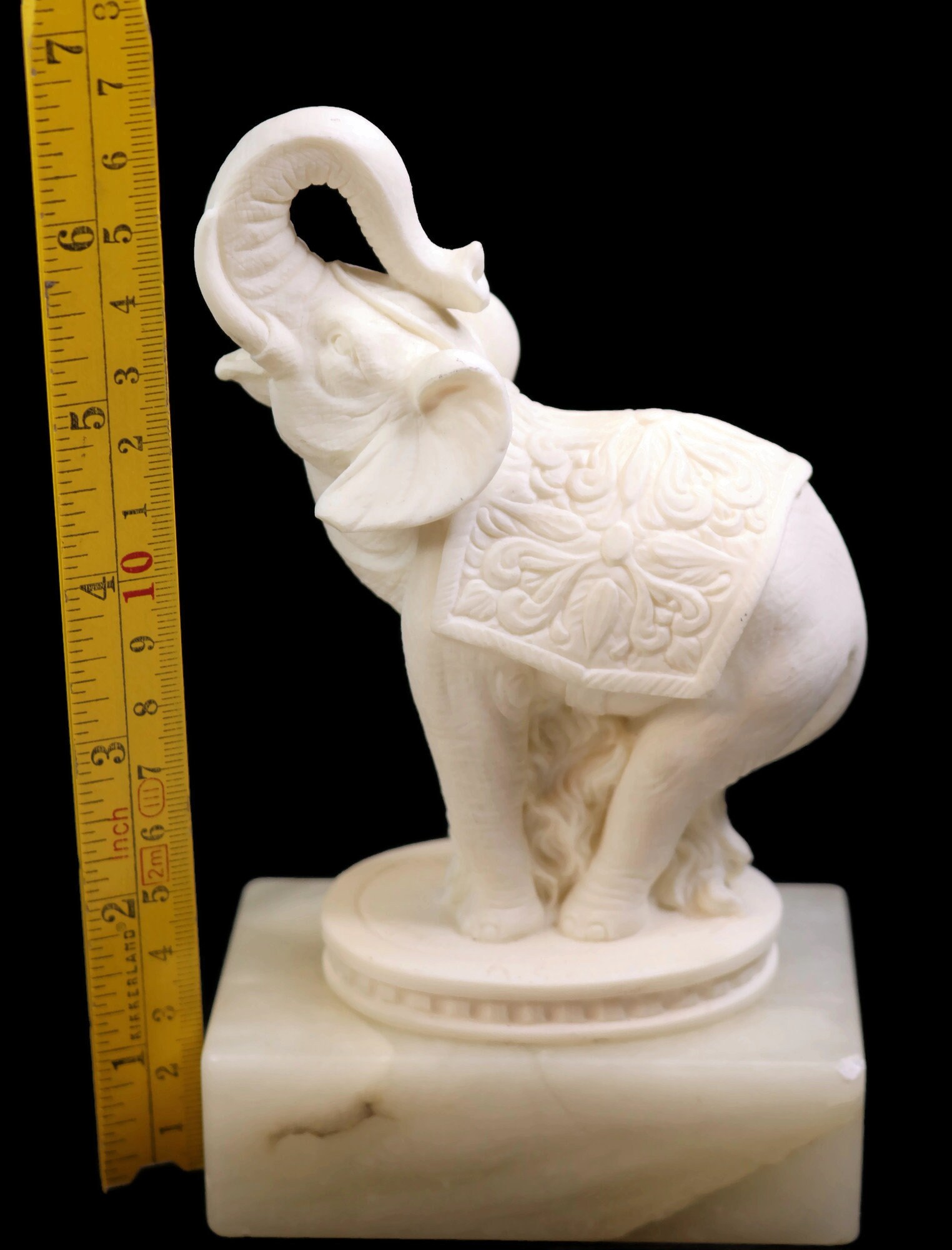 1979 A. Giannelli Italy Alabaster Elephant on Marble Stand