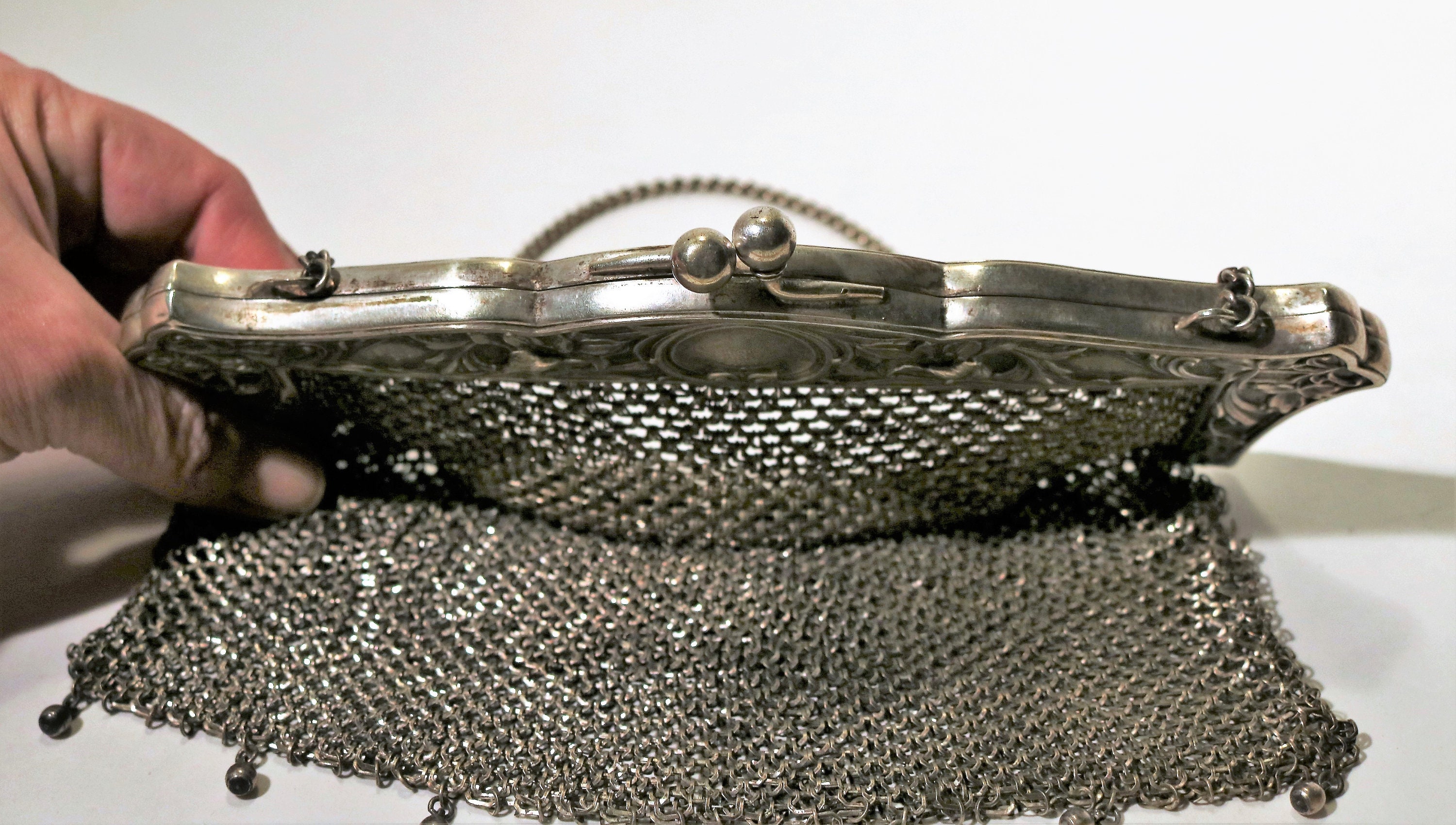 1901-1910 Edwardian JWR Co. German Silver Chainmail Mesh Bag/Purse
