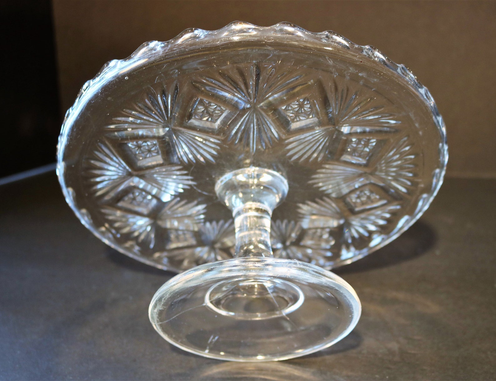 EAPG United States Glass Co. Diamond & Sunburst Nailhead Cake Stand - Etsy