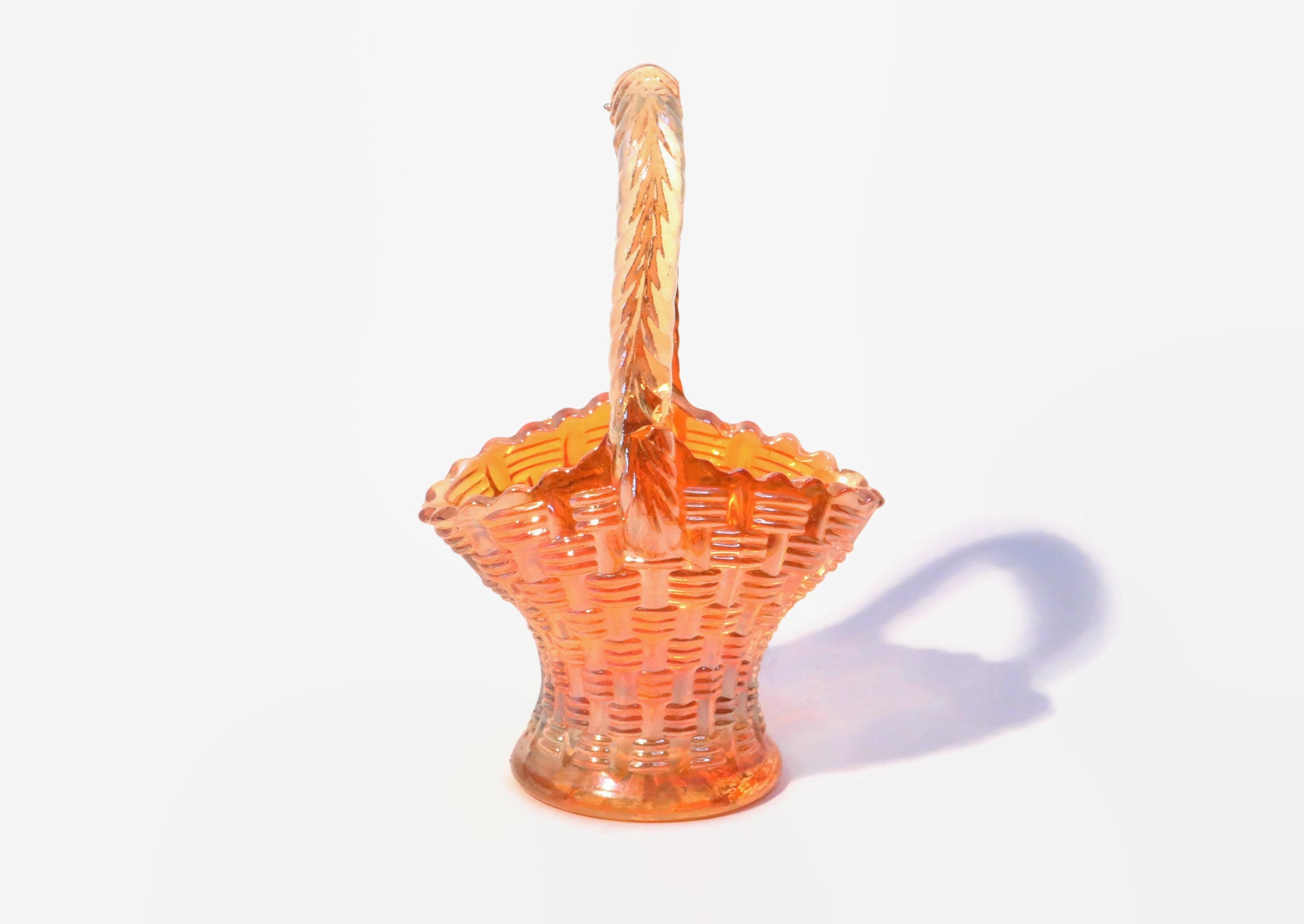 Dugan Big Basketweave Small Marigold Carnival Glass Basket ca. 1916 ...