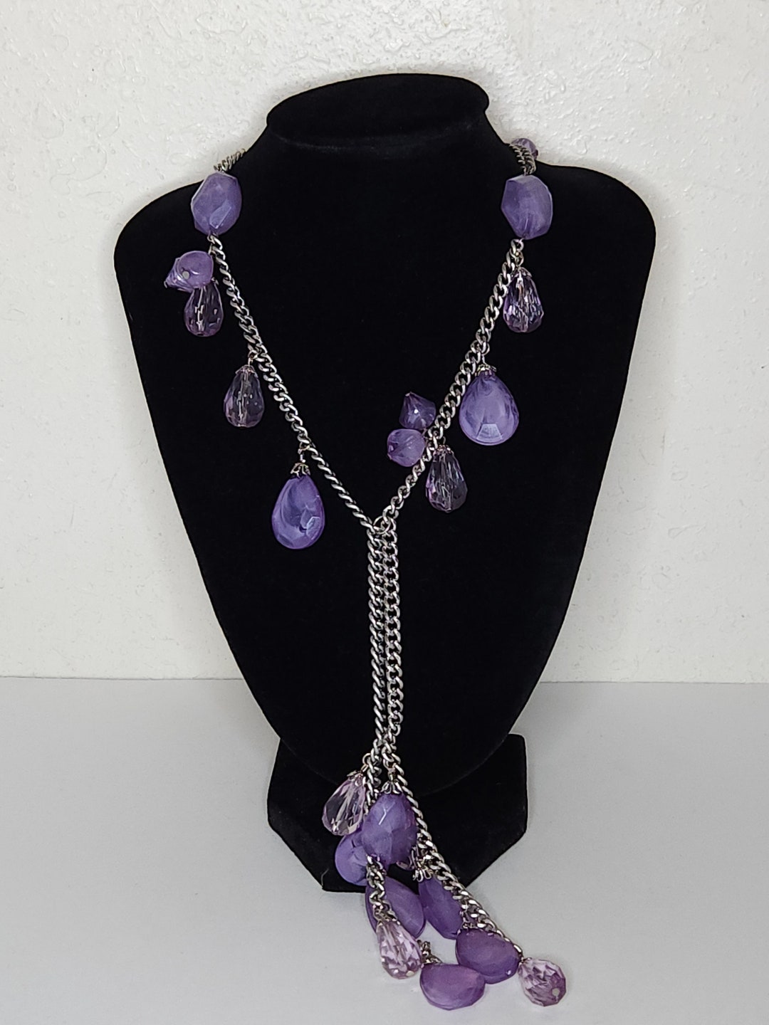 NOS Ann Taylor LOFT Signed Silver Tone Chain With Purple Acrylic ...