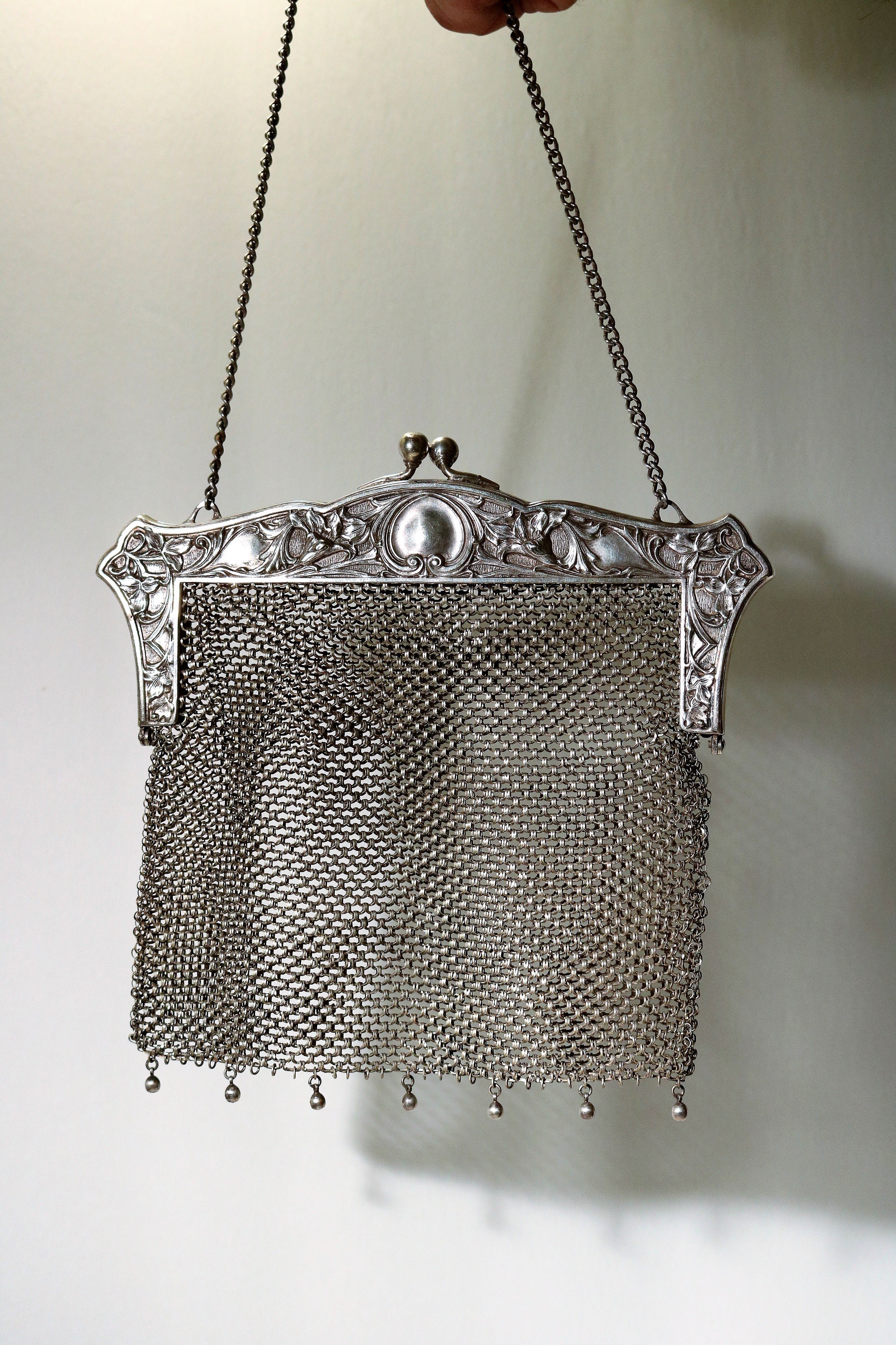 1901-1910 Edwardian JWR Co. German Silver Chainmail Mesh Bag/Purse
