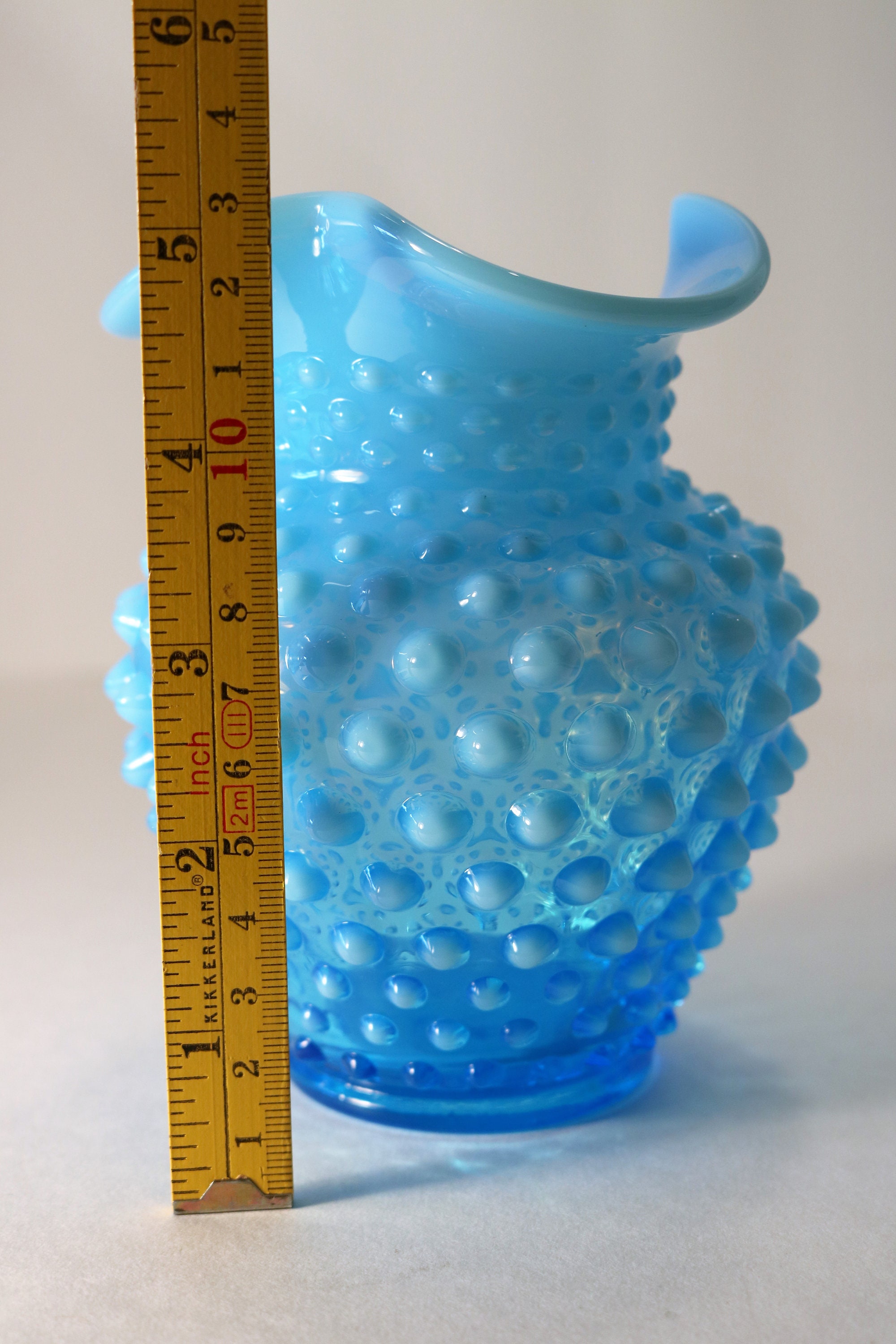 1940's Fenton Blue Opalescent Hobnail No. 389 5 1/2 Vase