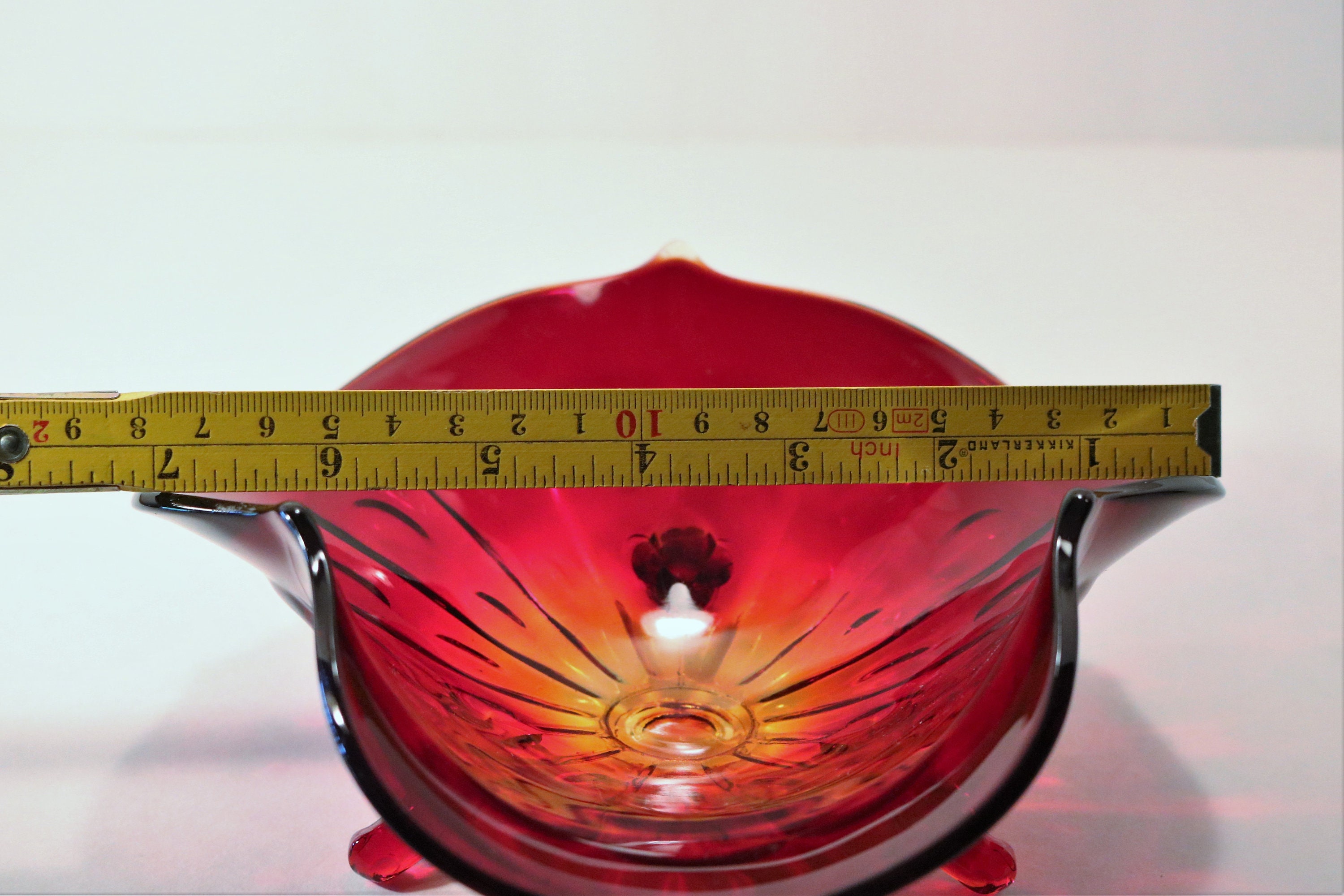ca. 1932 Stunning Fenton Ruby 3 Toed Bon Bon Dish - No. 1933
