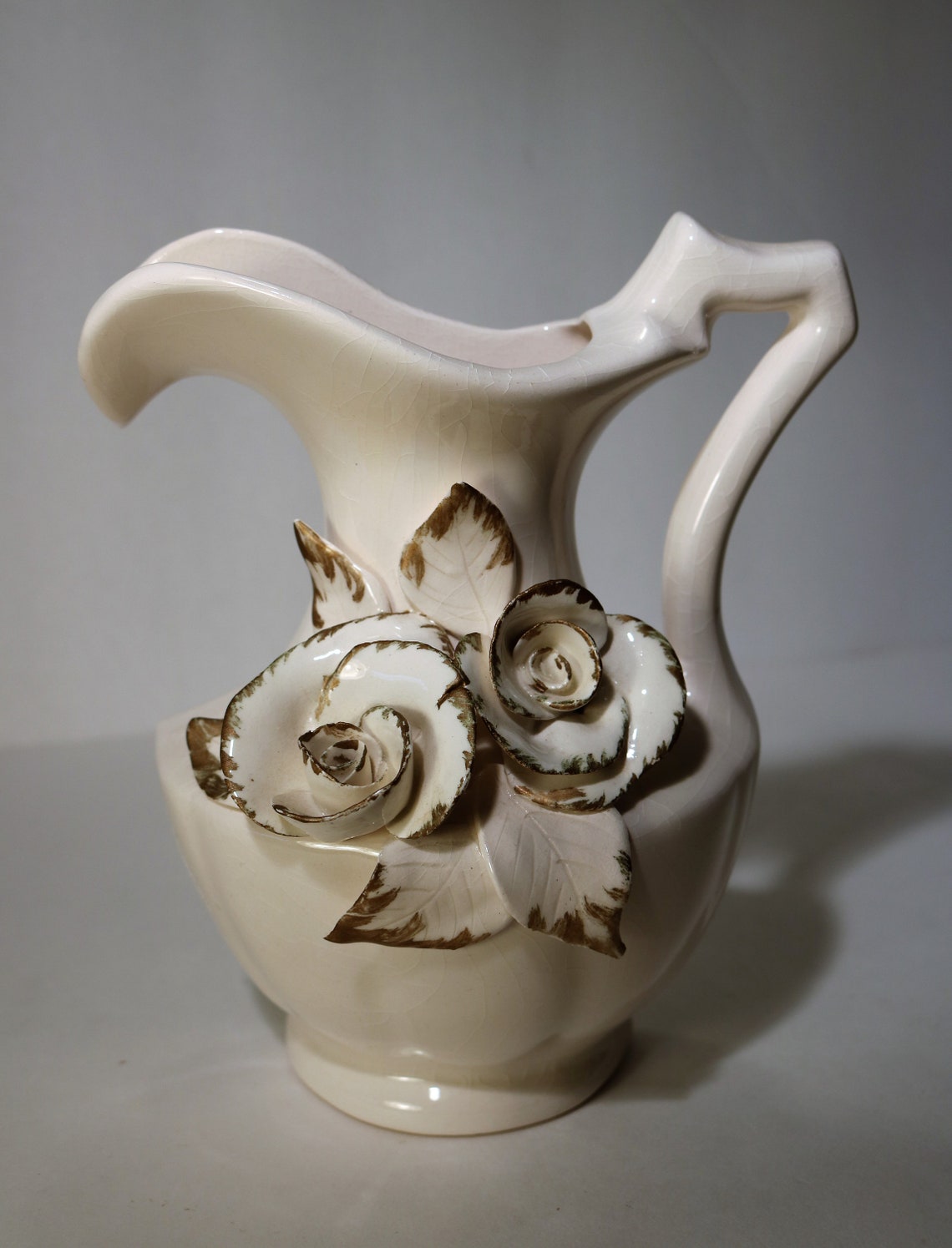 Pretty Water Pitcher w/Applied Flowers Roses Wall Pocket Vase | Etsy