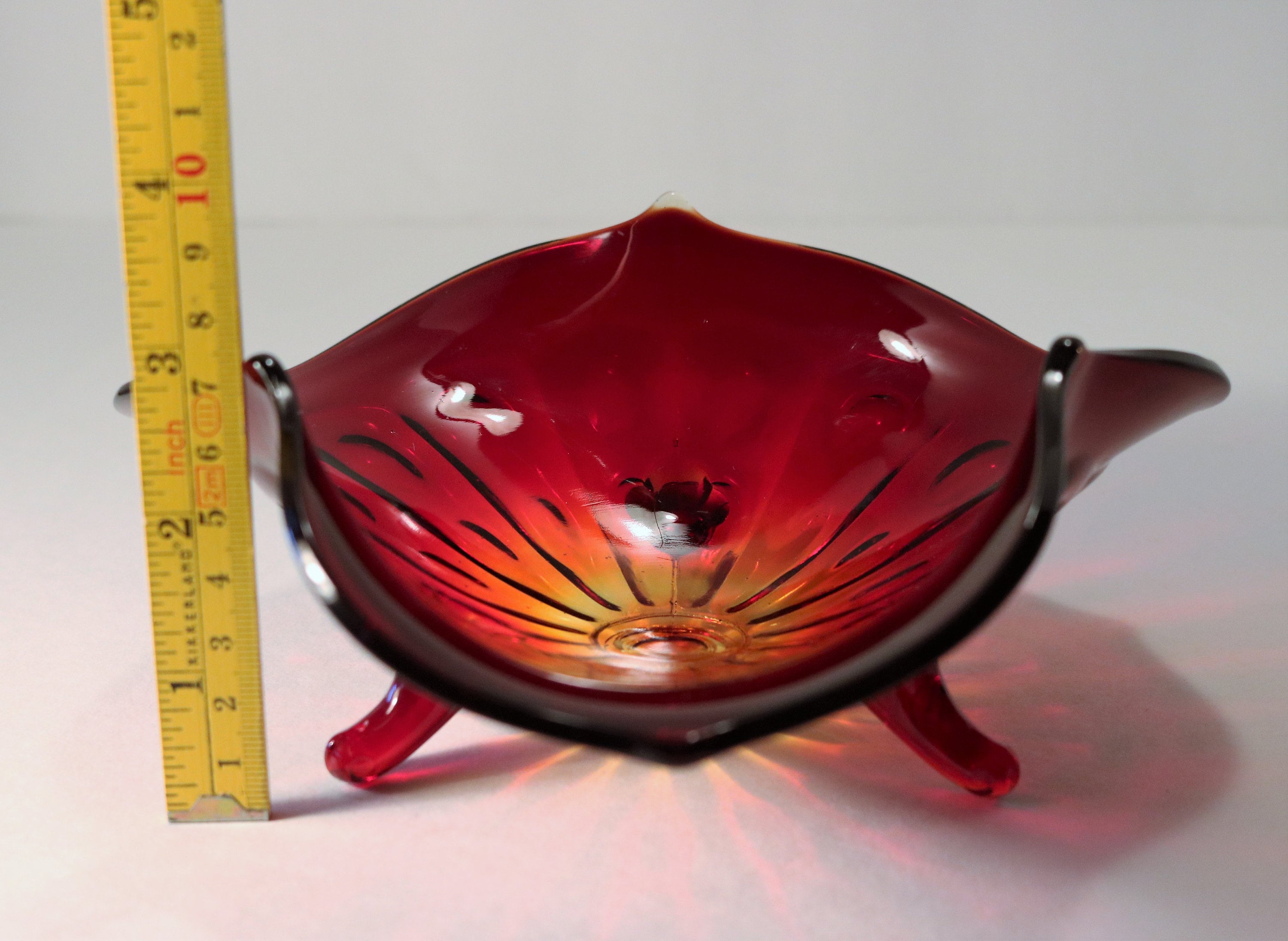 ca. 1932 Stunning Fenton Ruby 3 Toed Bon Bon Dish - No. 1933