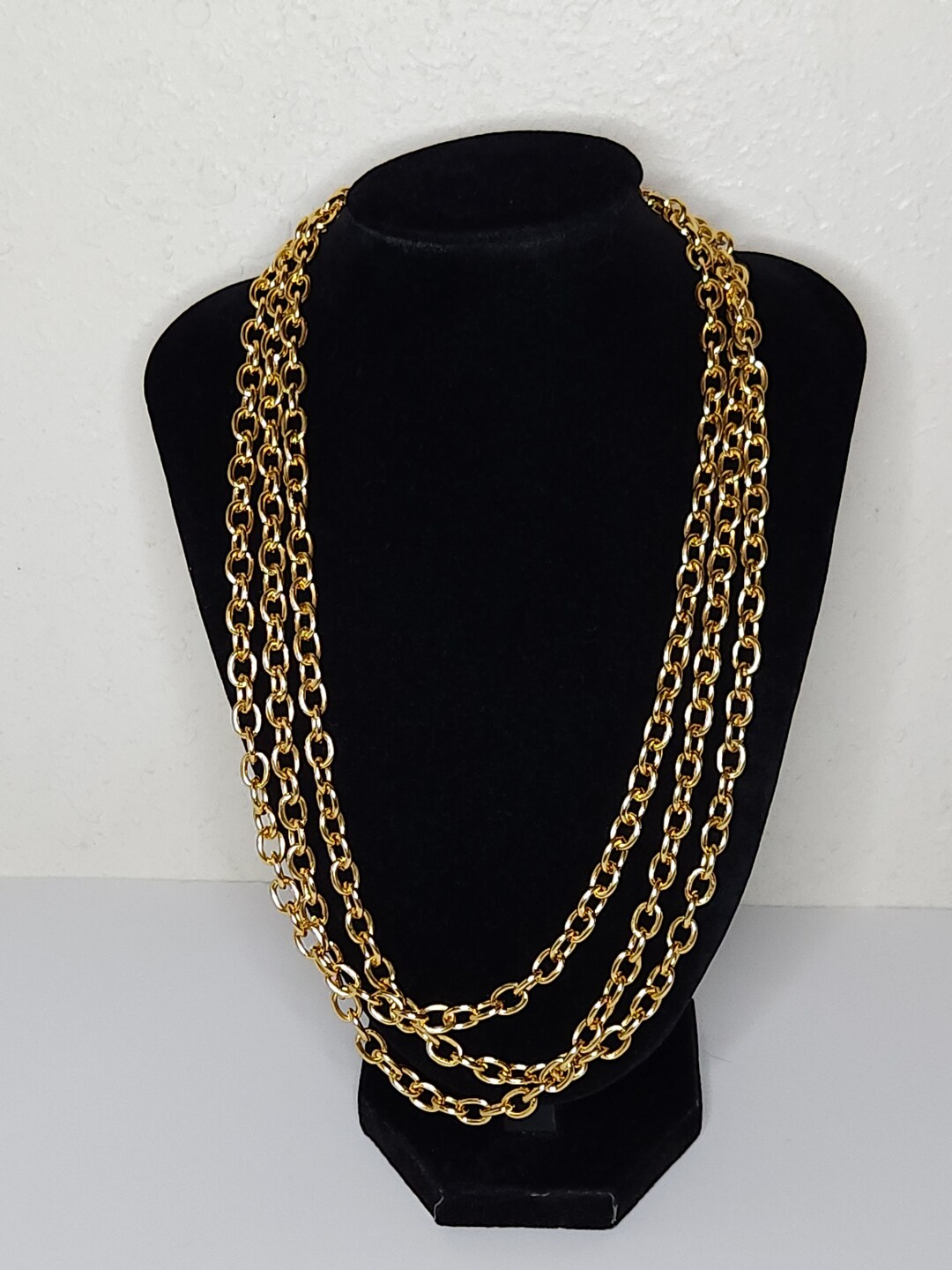 Vintage Gold Tone Three Strand Chain Necklace With Toggle Clasp C-8-67 ...