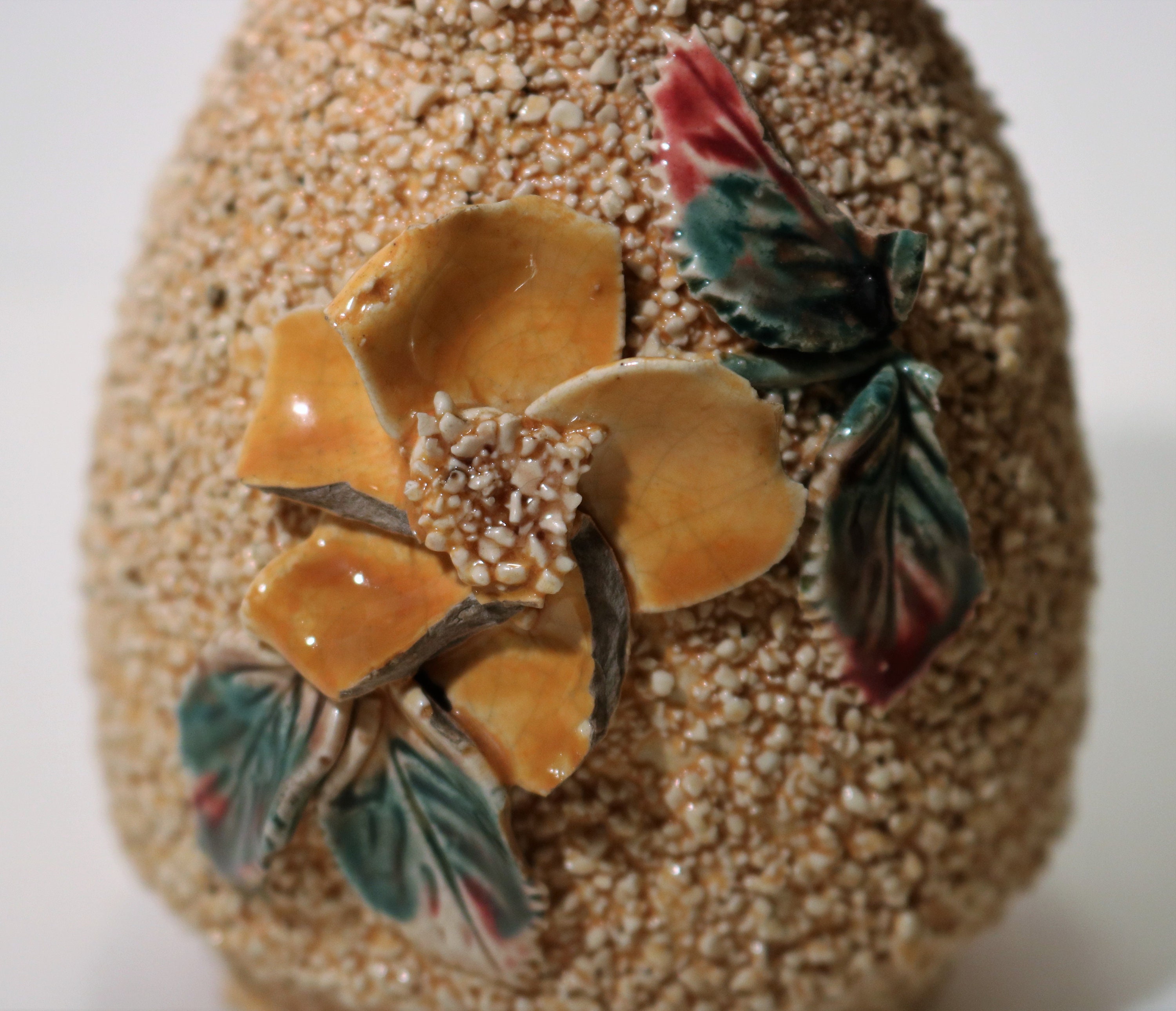 1850-1900's Sand Majolica Barbotine-style Flowers Set of 3 Ruffle Vases ...