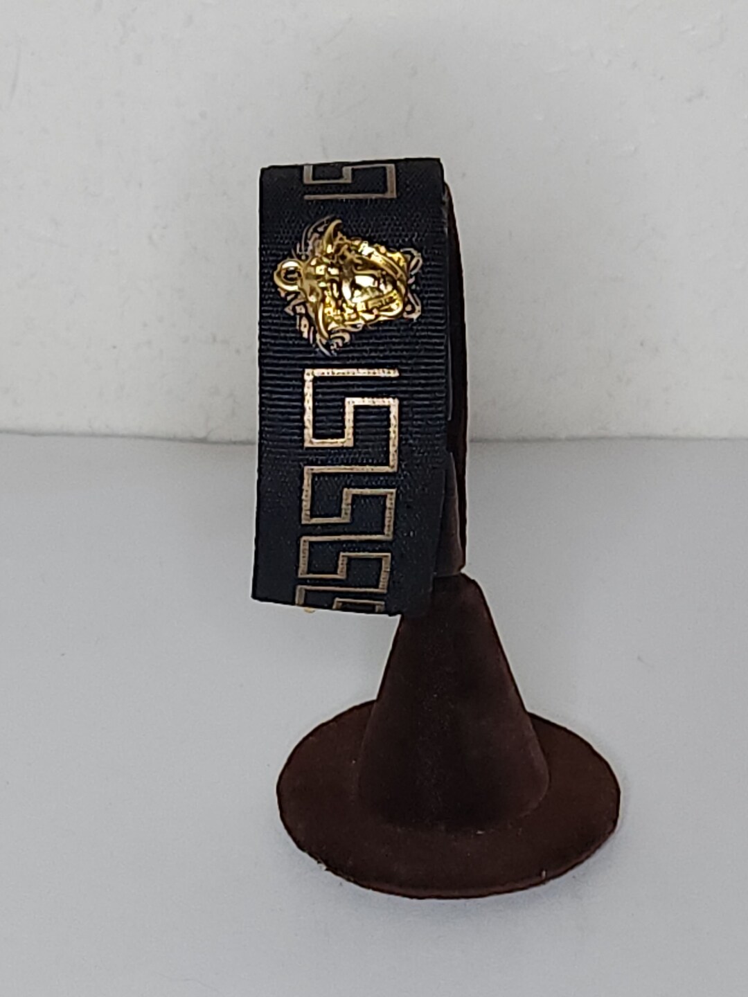 Vintage Grecian Gold Tone and Black Thick Grosgrain Material Magnetic ...
