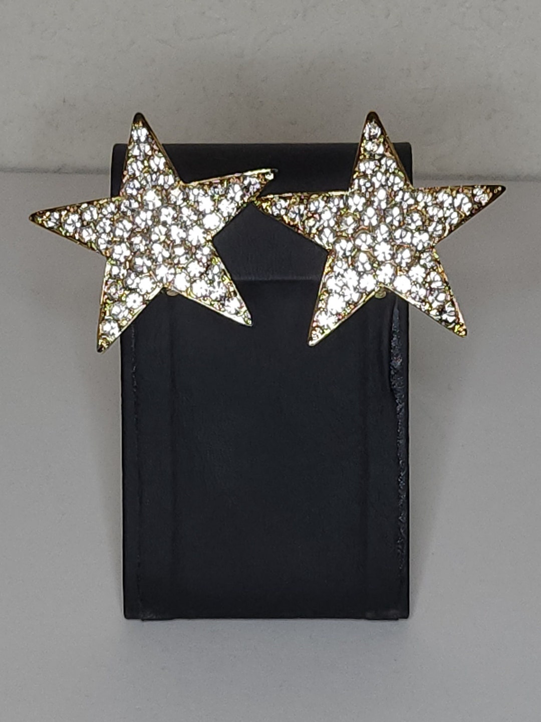 Vintage Tara Signed Gold Tone Star Clip-on Earrings With Clear ...