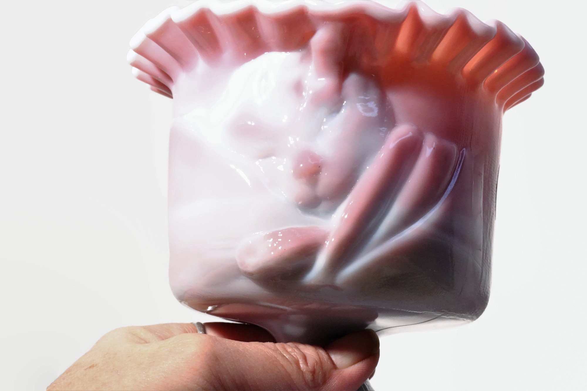 Fenton Blue Burmese Chessie Cat Ruffled Bowl Compote Vase Jardiniere ...