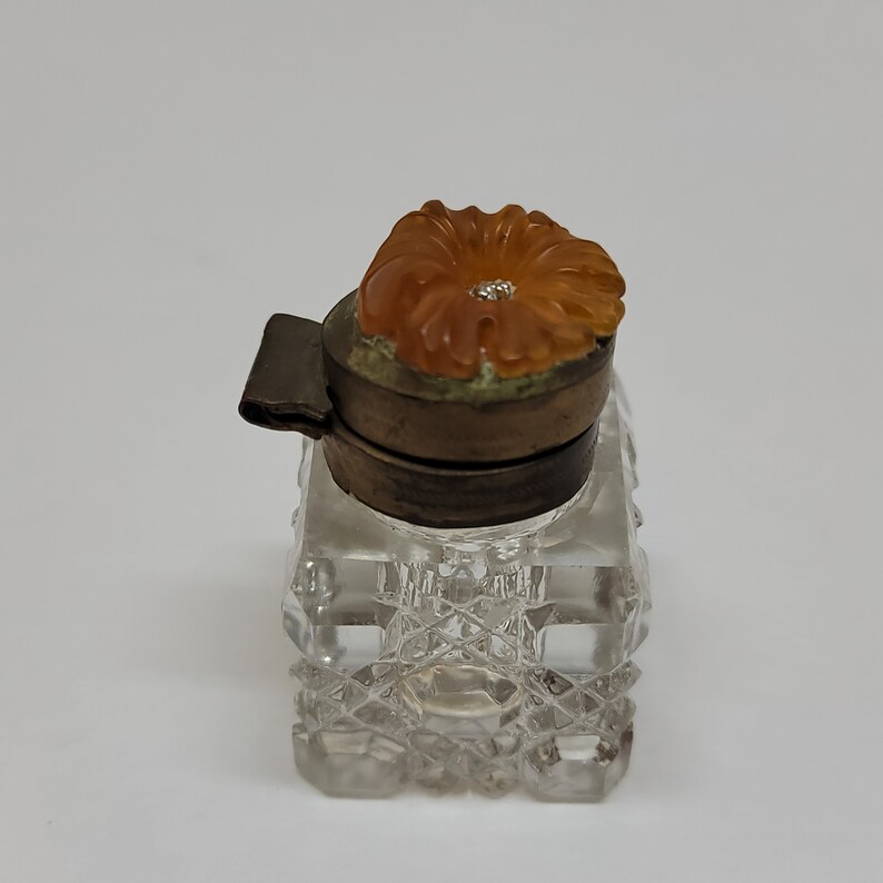 Antique Cut Crystal Small Inkwell Pot With Plastic Flower Lid - Etsy