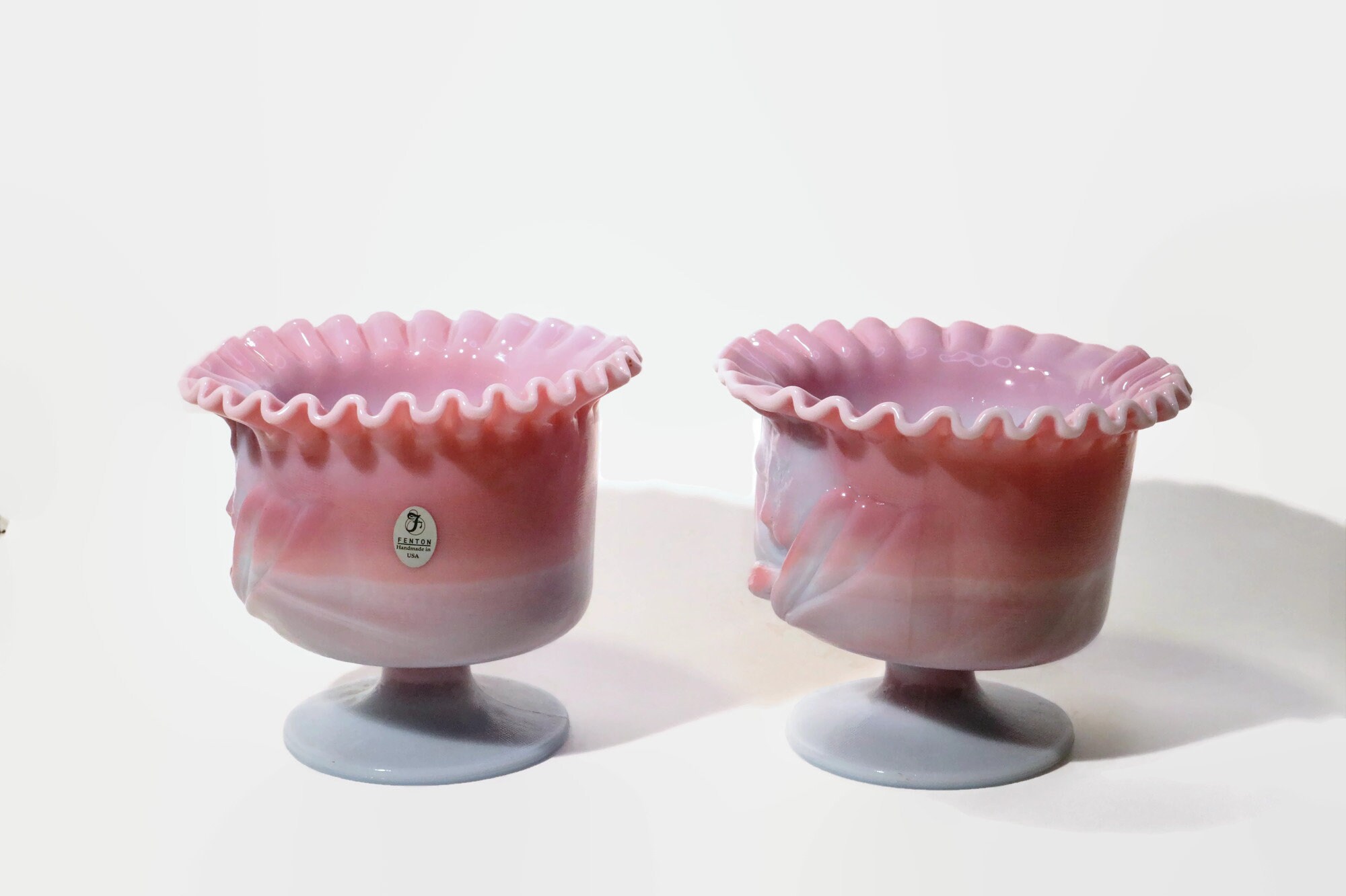 Fenton Blue Burmese Chessie Cat Ruffled Bowl Compote Vase Jardiniere ...