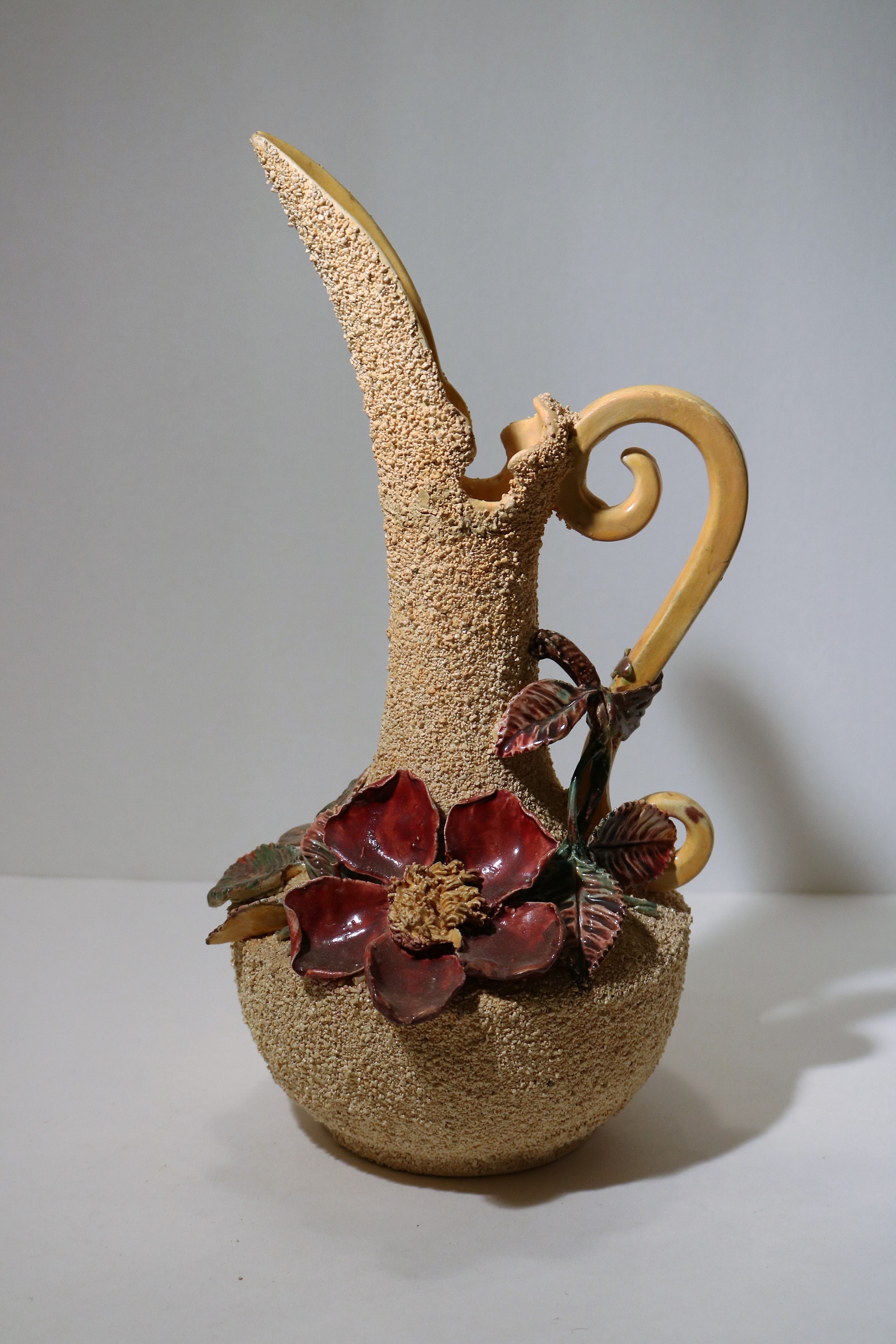 24 HR HOLD - 1850-1900's Large Sand Majolica Barbotine-style Flowers on ...