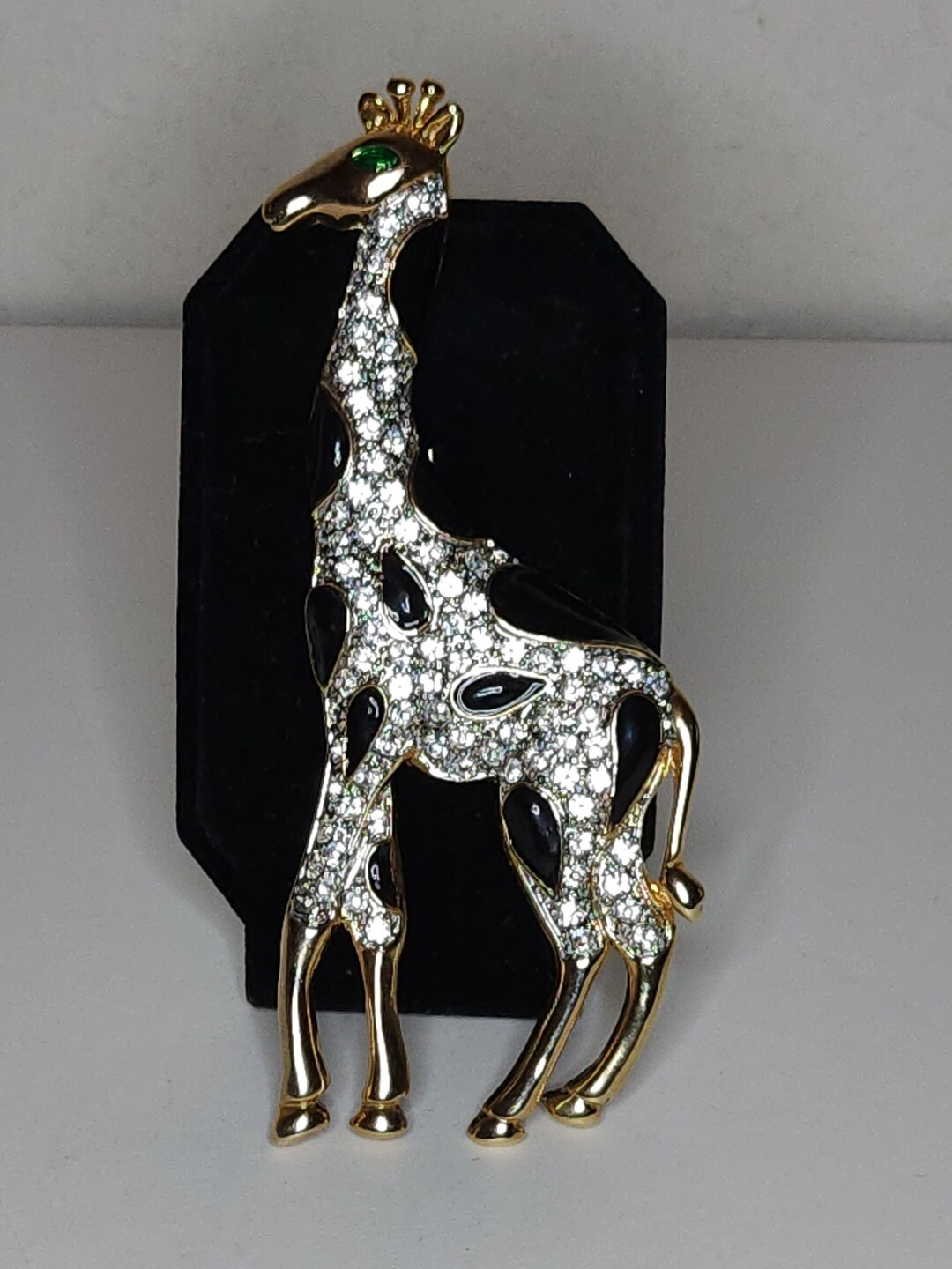 Vintage Large Gold Tone Giraffe Brooch Pin With Rhinestones and Black ...