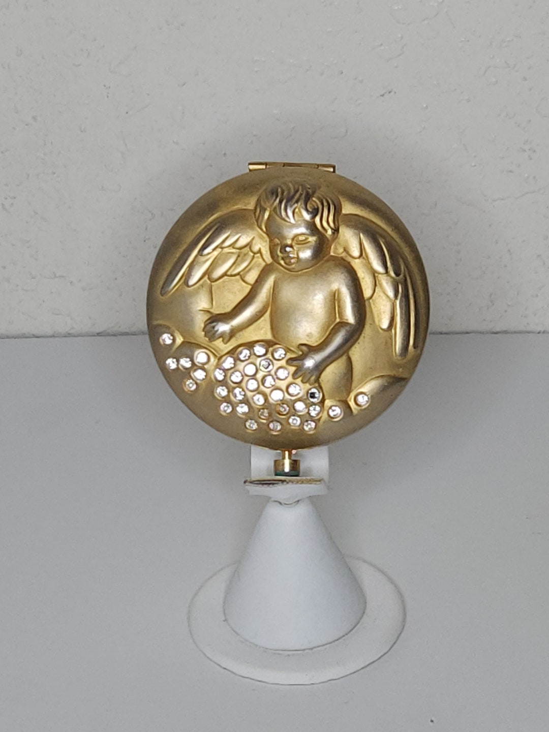 Vintage Estee Lauder Signed Matte Gold Tone Powder Compact With Angel ...