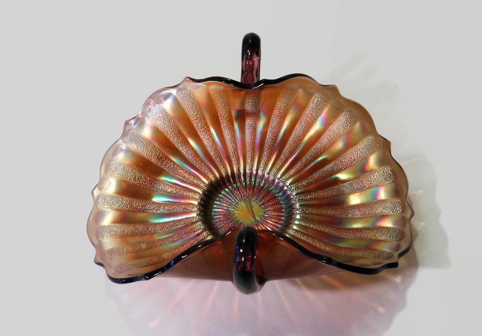 ca. 1908 Fenton Amethyst Carnival Glass Stippled Rays Double Handled ...