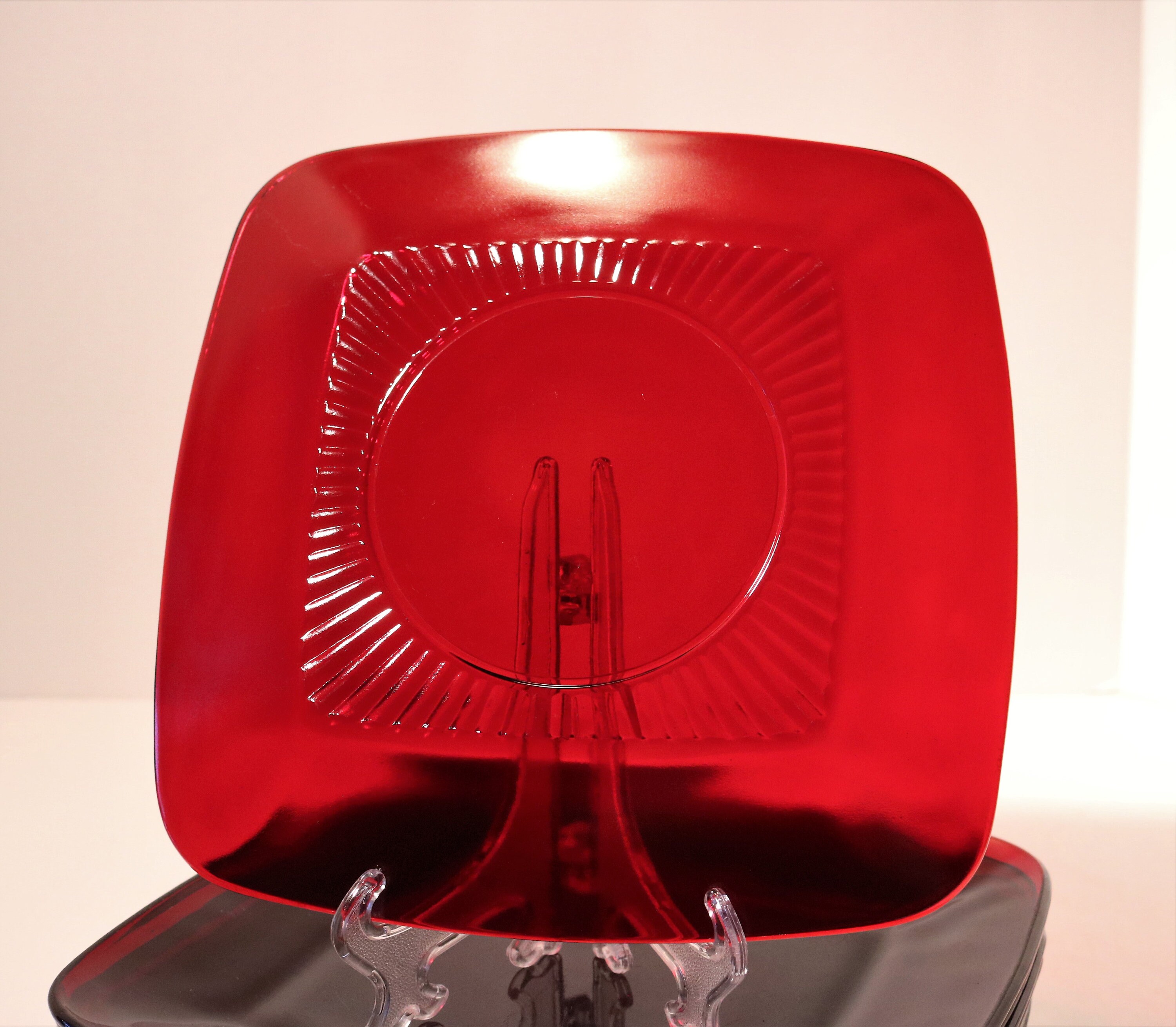 c.1930-50's Anchor Hocking Royal Ruby 8 1/4 Sunburst Square Luncheon ...