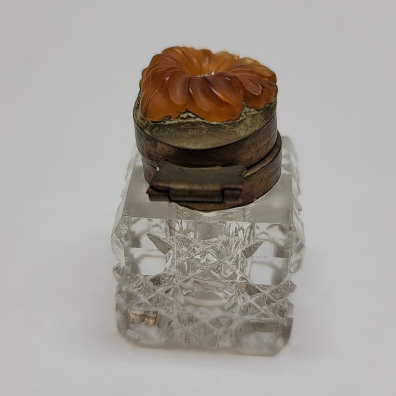 Antique Cut Crystal Small Inkwell Pot With Plastic Flower Lid - Etsy