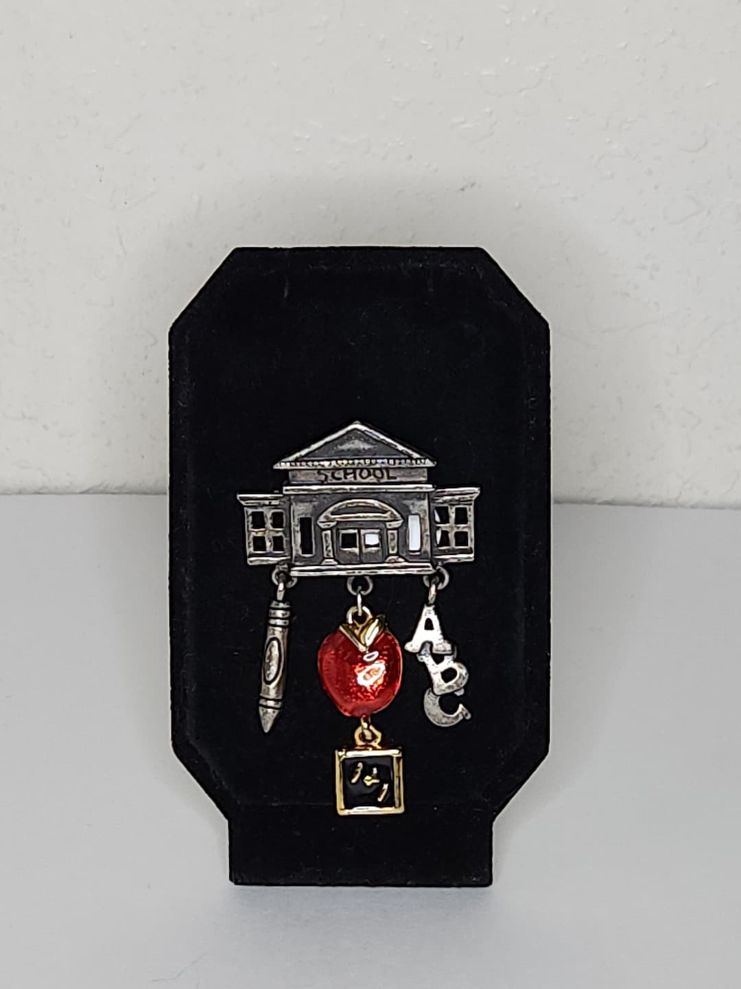 Vintage B J I Signed Silver Tone School Brooch Pin With Crayon, ABC ...