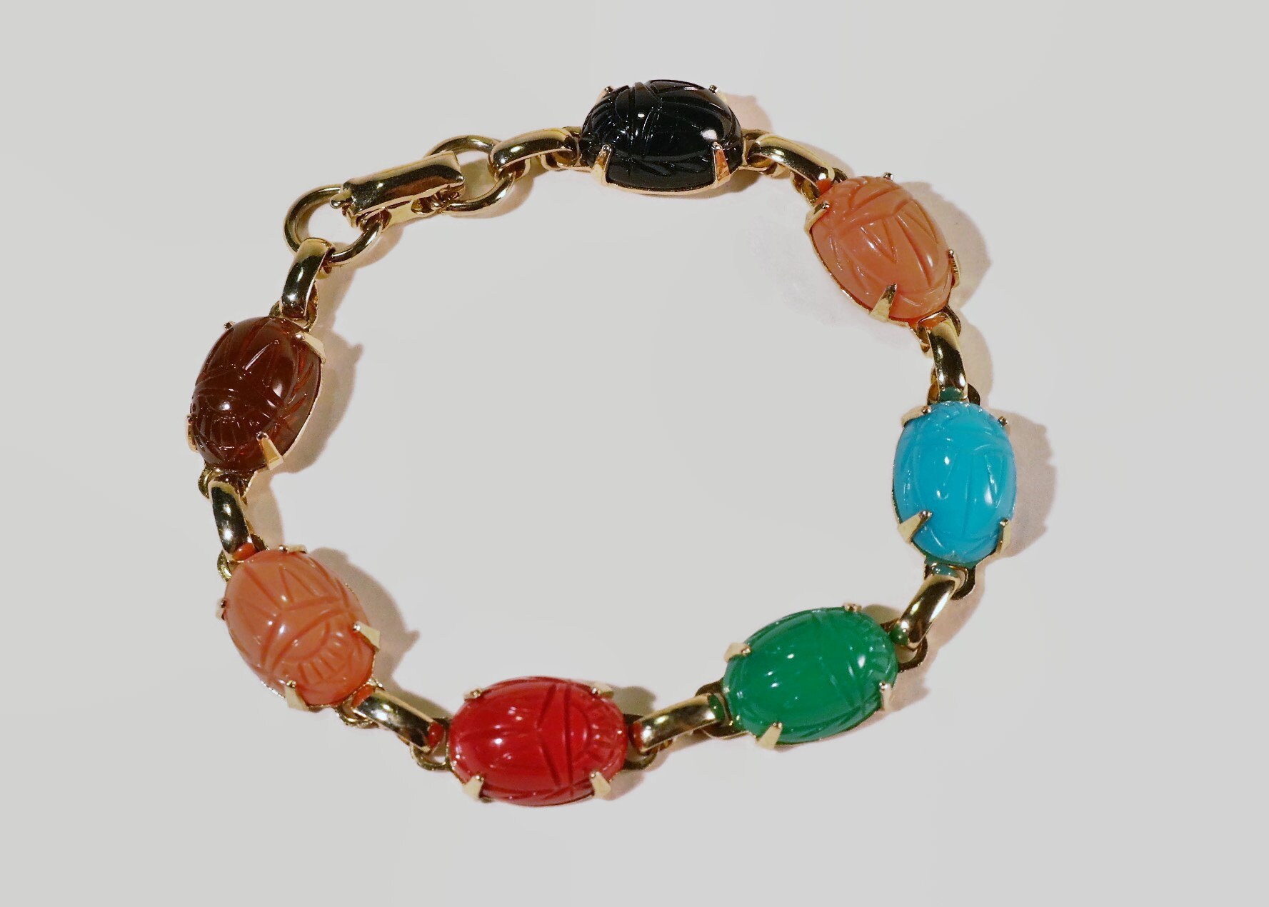 Vintage Coro Gold Tone Multi Colored Scarab Bracelet