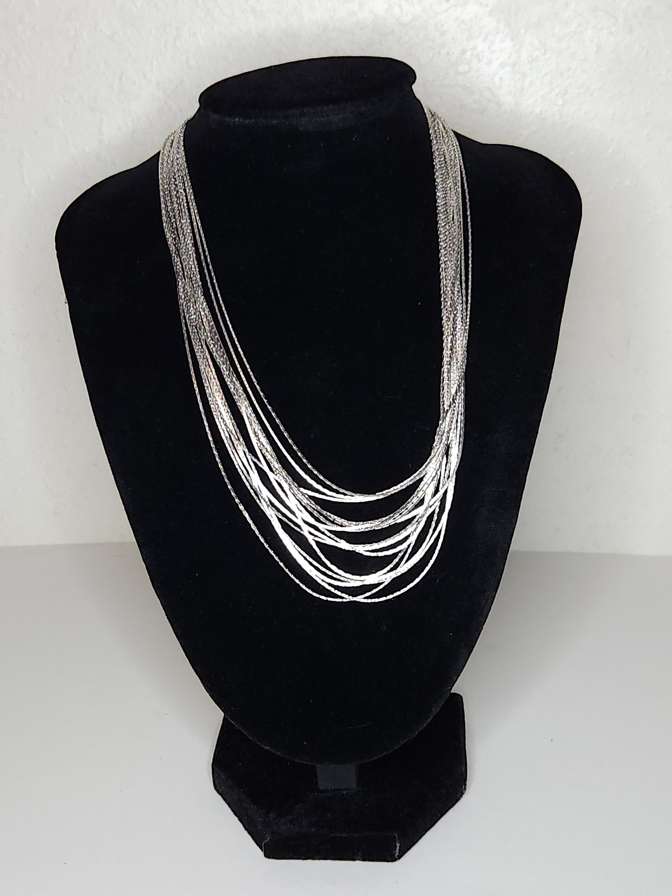 Vintage Express Marked Silver Tone 15 Strand Flat Chain Necklace A-9-34