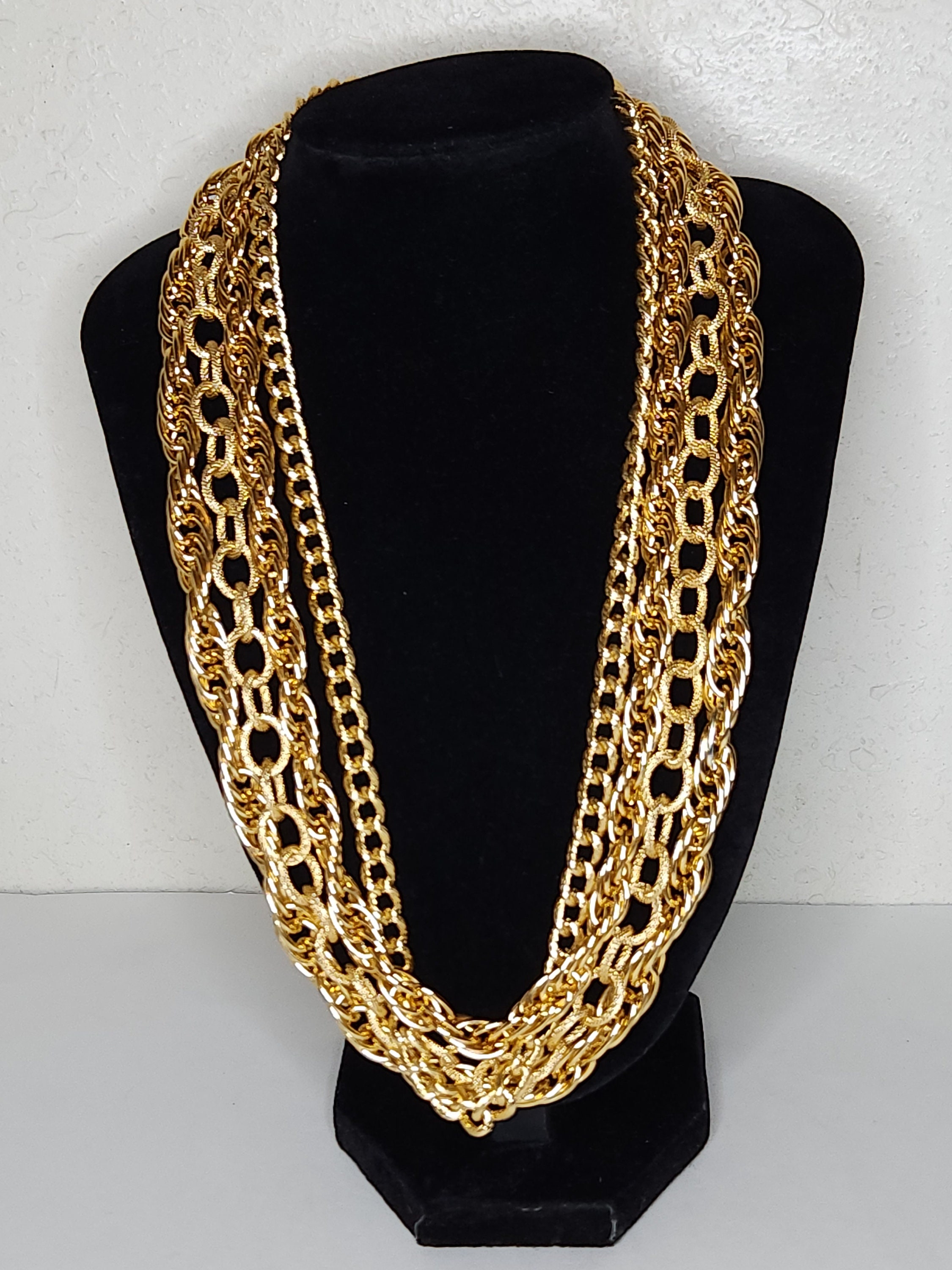 Vintage OS Marked Gold Tone Four Strand Chain Necklace C-4-12