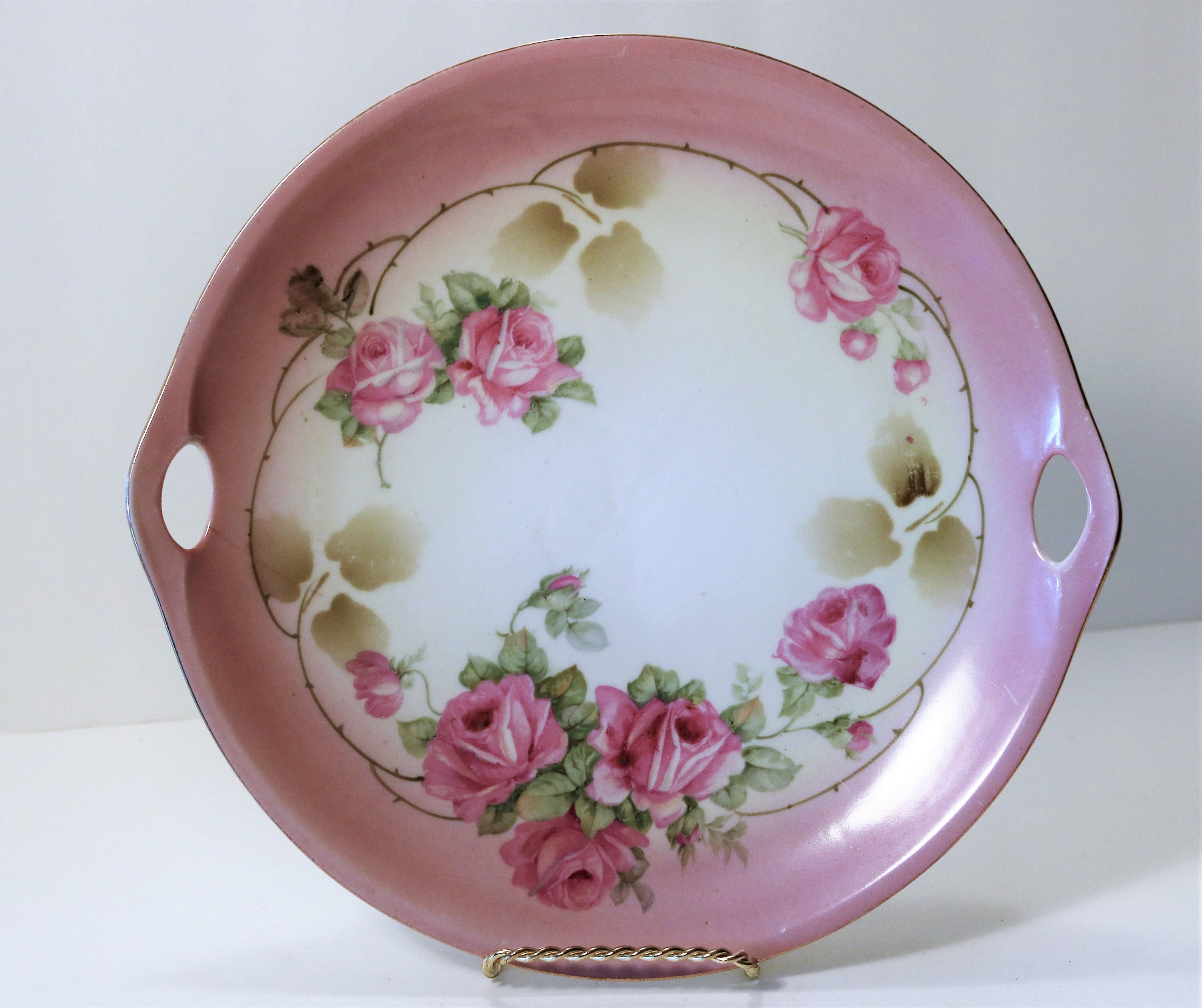 Antique Porcelain China Platter in Pink with Reticulated Cut Out ...