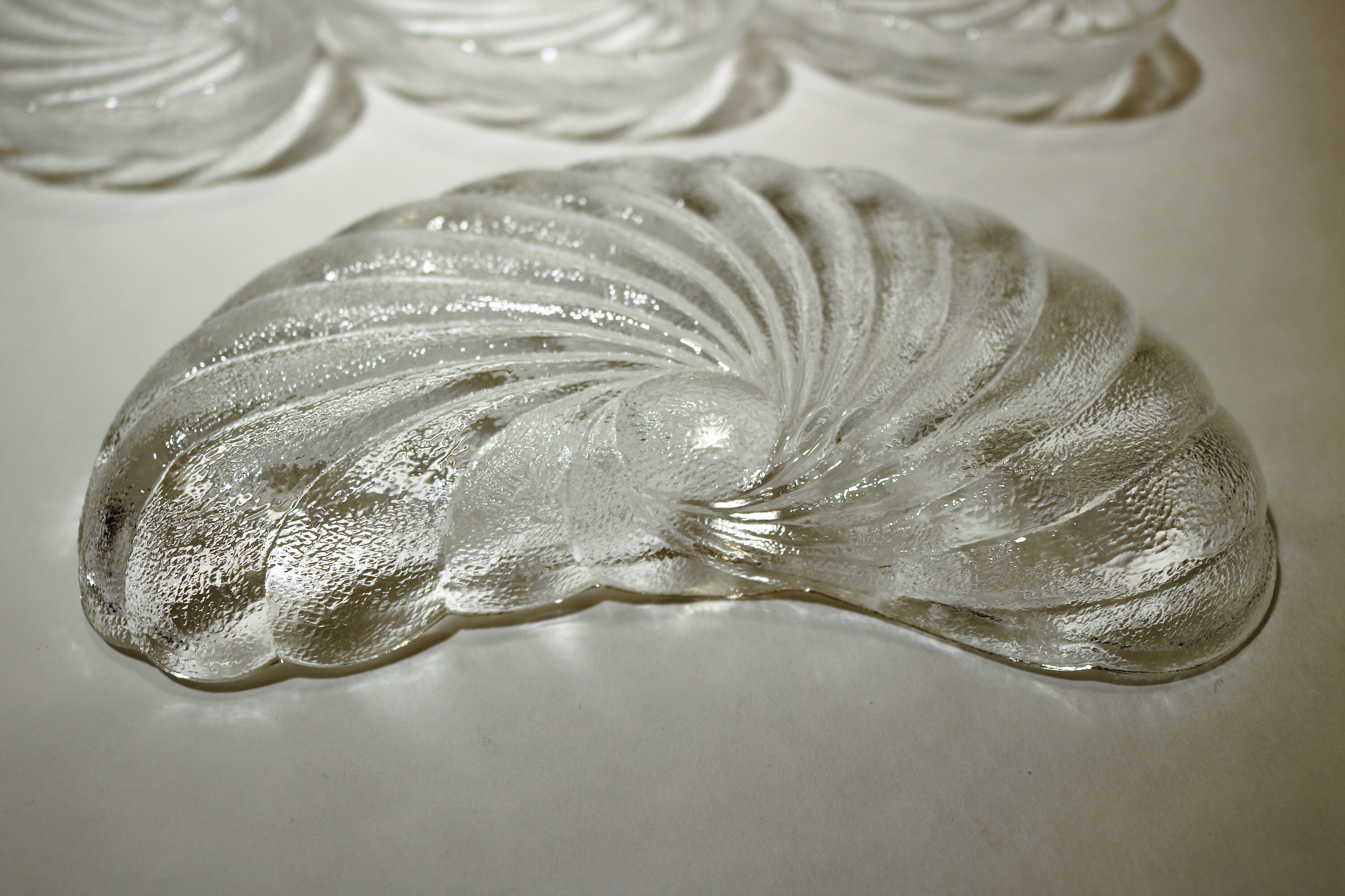 Vintage 8 Textured Swirled Glass Shell Crescent Plates